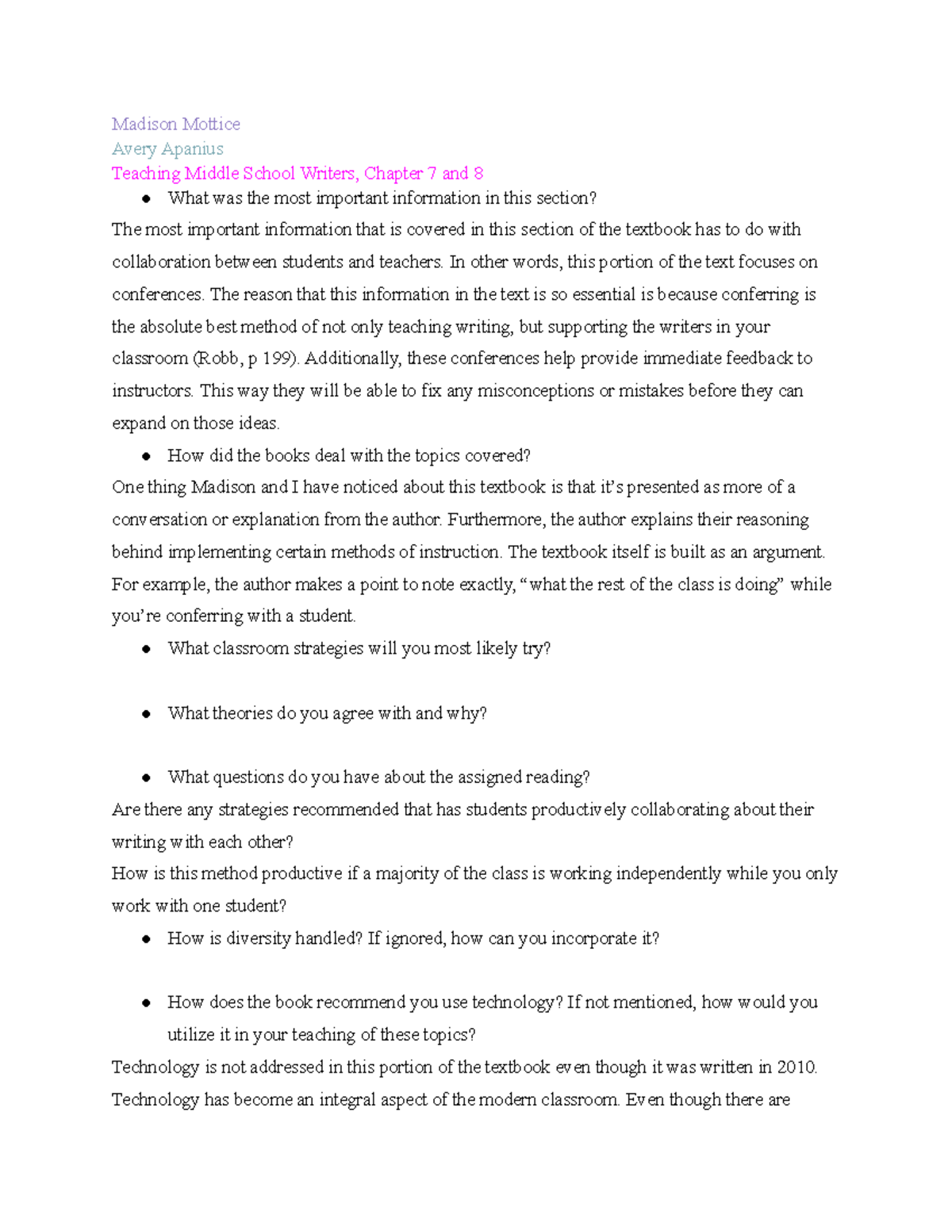 Last Book Response - Chapter summary and reflection - Madison Mottice ...