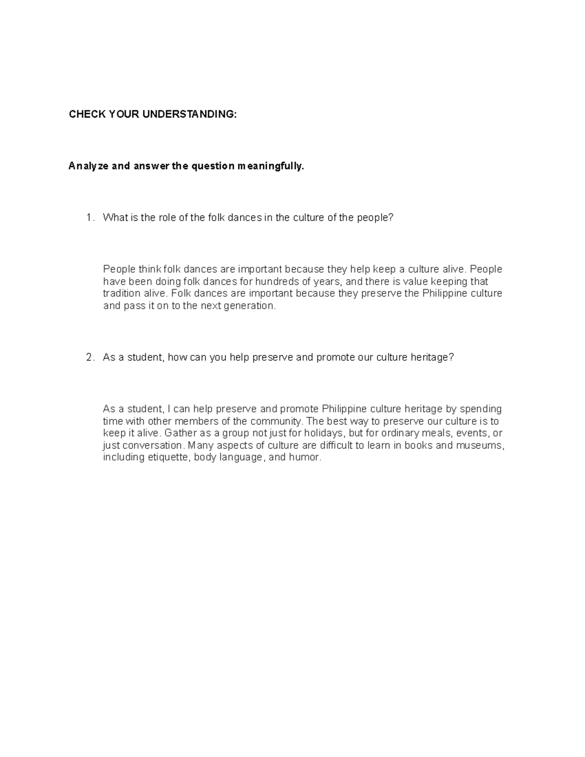 Check YOUR Understanding - CHECK YOUR UNDERSTANDING: Analyze and answer ...