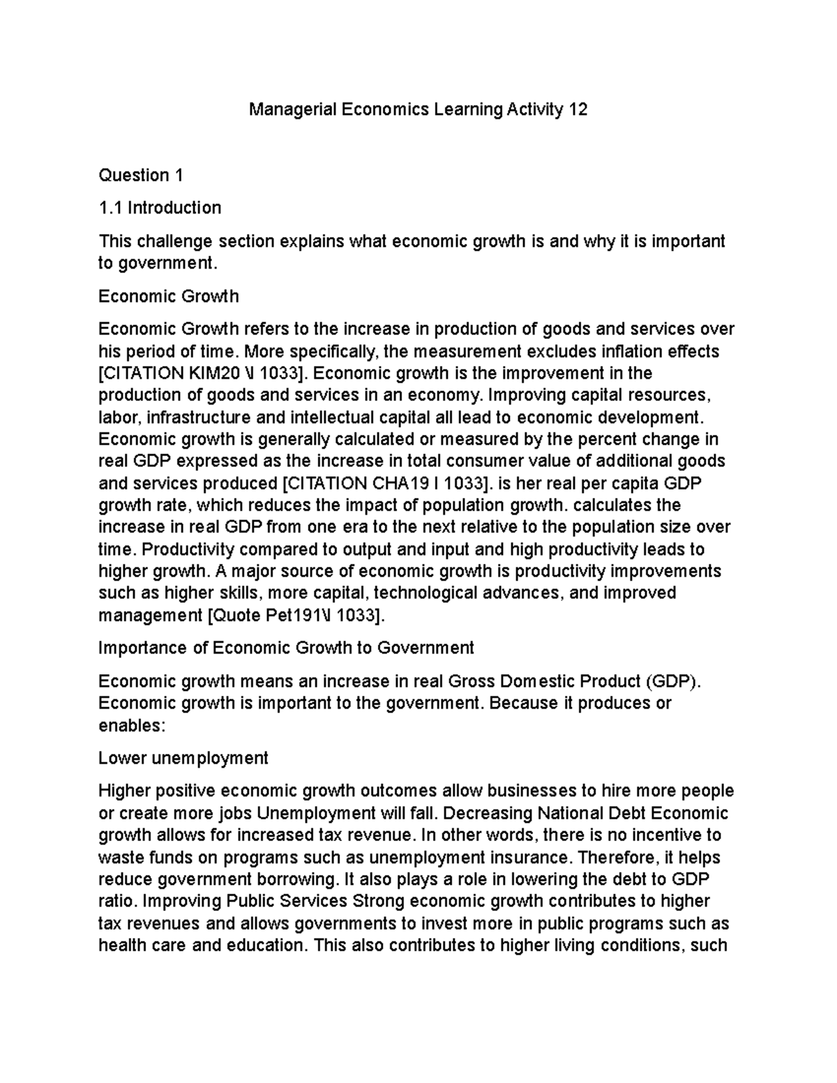 Managerial Economics Learning Activity 12 - Economic Growth Economic ...
