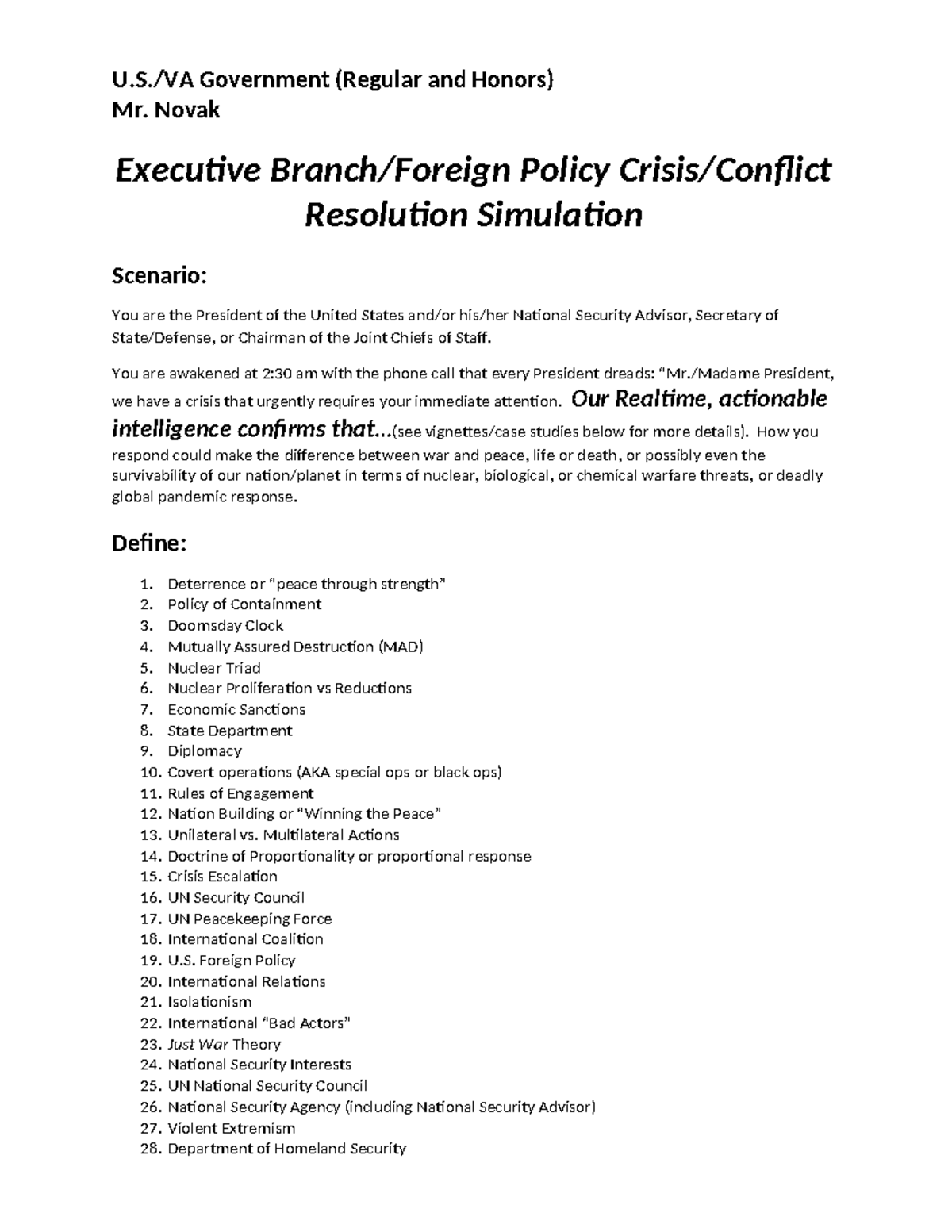 Executive Branch Crisis Sim 2021 - U./VA Government (Regular and Honors ...