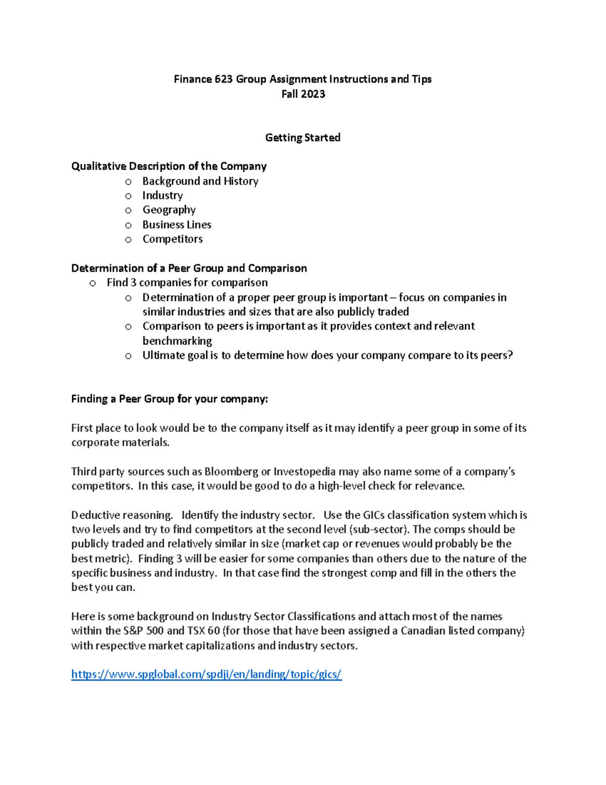 FNCE 623 Group Project Getting Started - Finance 623 Group Assignment ...