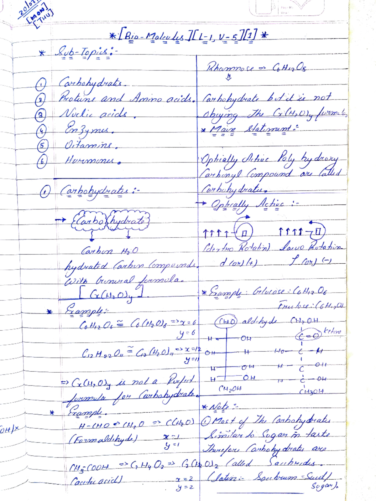 Bio Molecules (Complete Notes with Example and Imp Formulas) - - Studocu