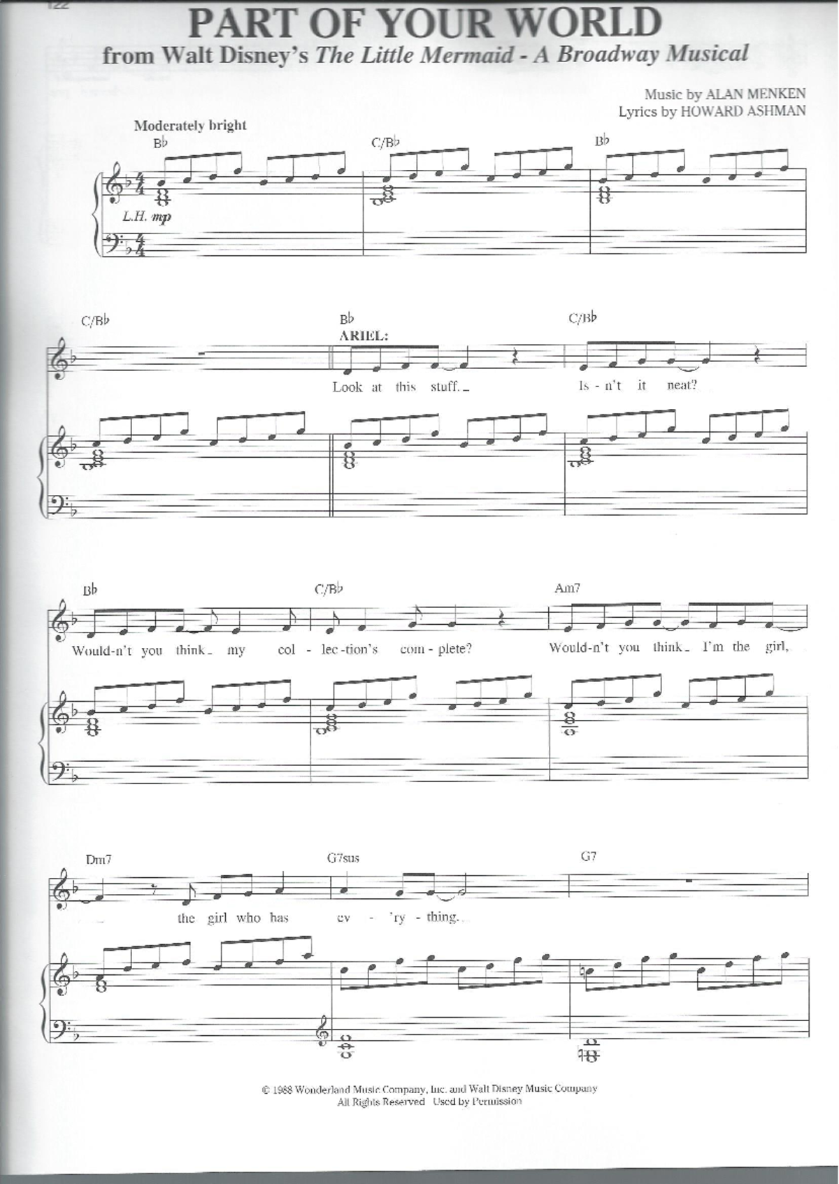 Part of Your World - sheet music - PART OF YOUR WORLD from Walt The ...