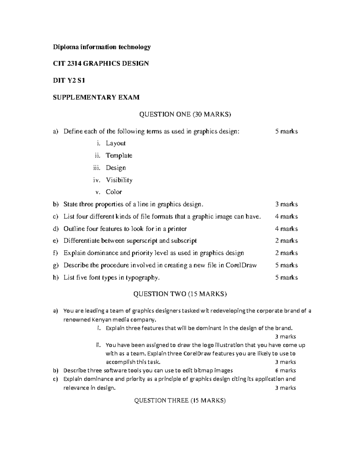 CIT 2314 Graphics Design 1 - Diploma information technology CIT 2314 ...