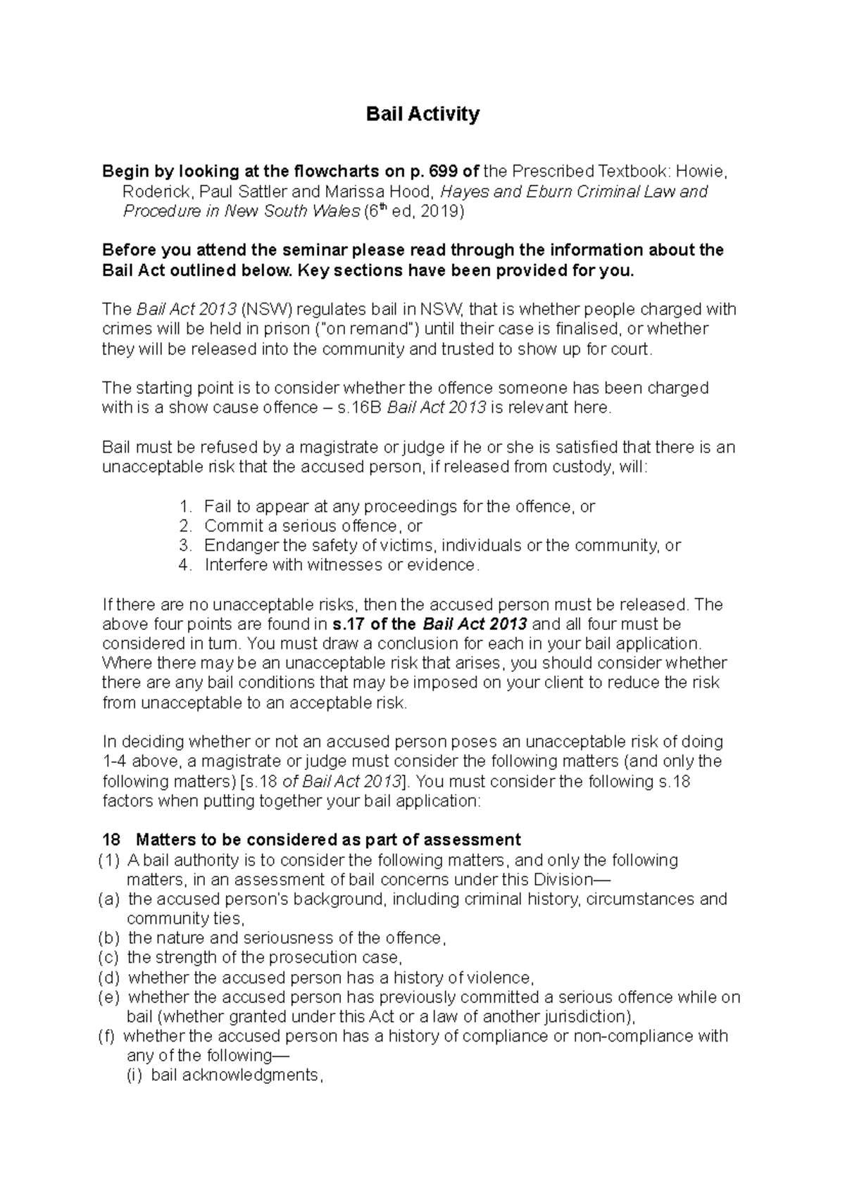 Bail Exercise - Instructions and Scenario - Bail Activity Begin by ...