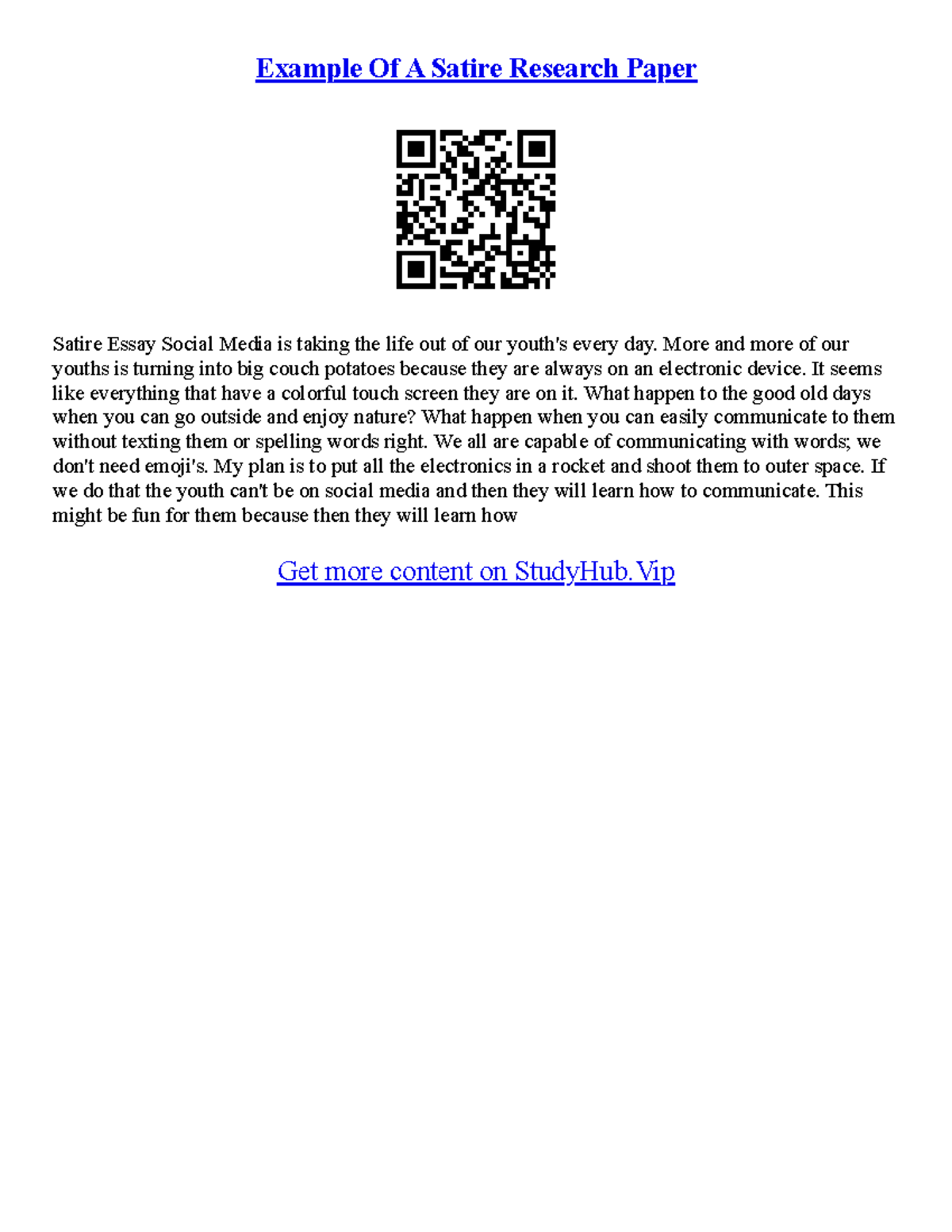 Examples Of A Satire Essay - Example Of A Satire Research Paper Satire ...