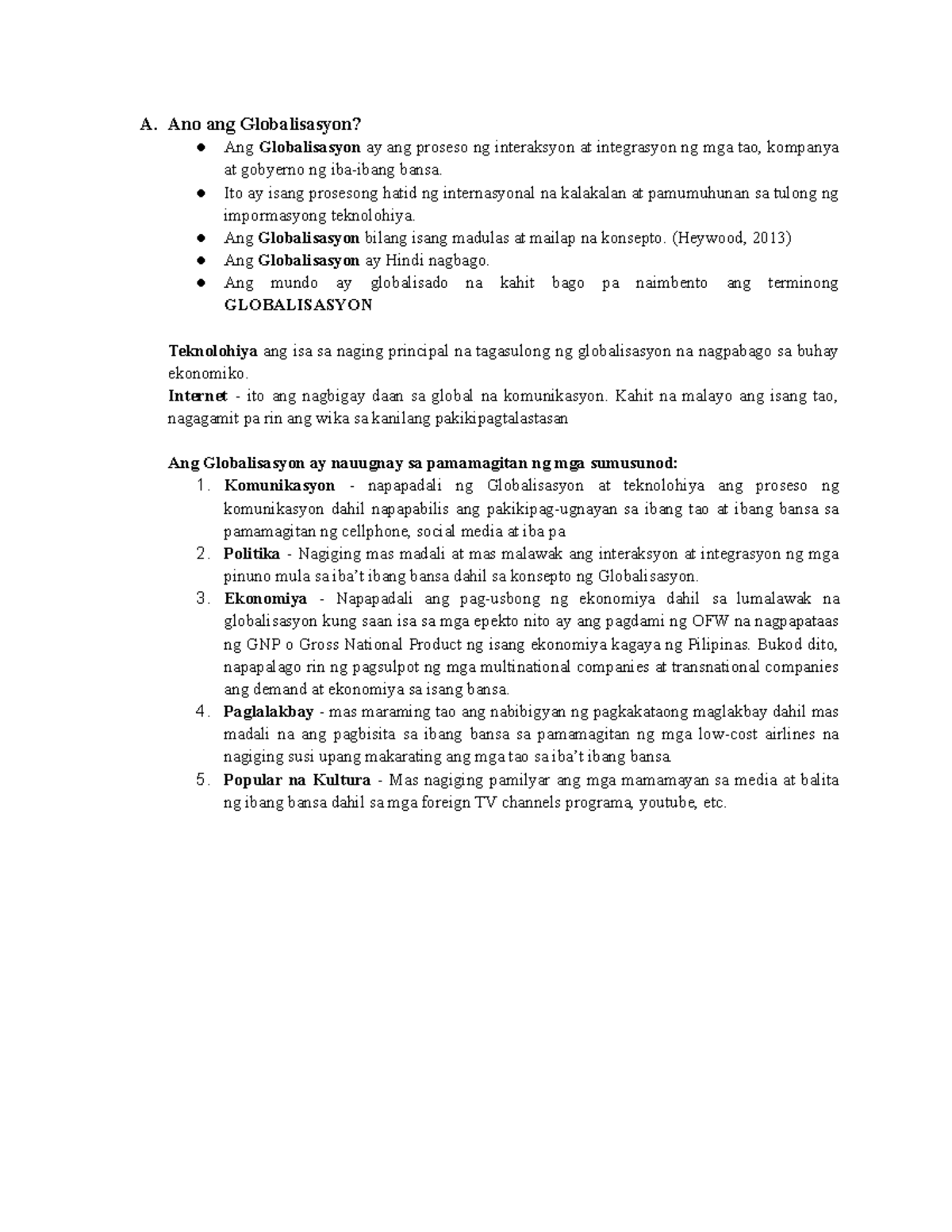Modyul - Reporting for FIlipino - A. Ano ang Globalisasyon? Ang ...