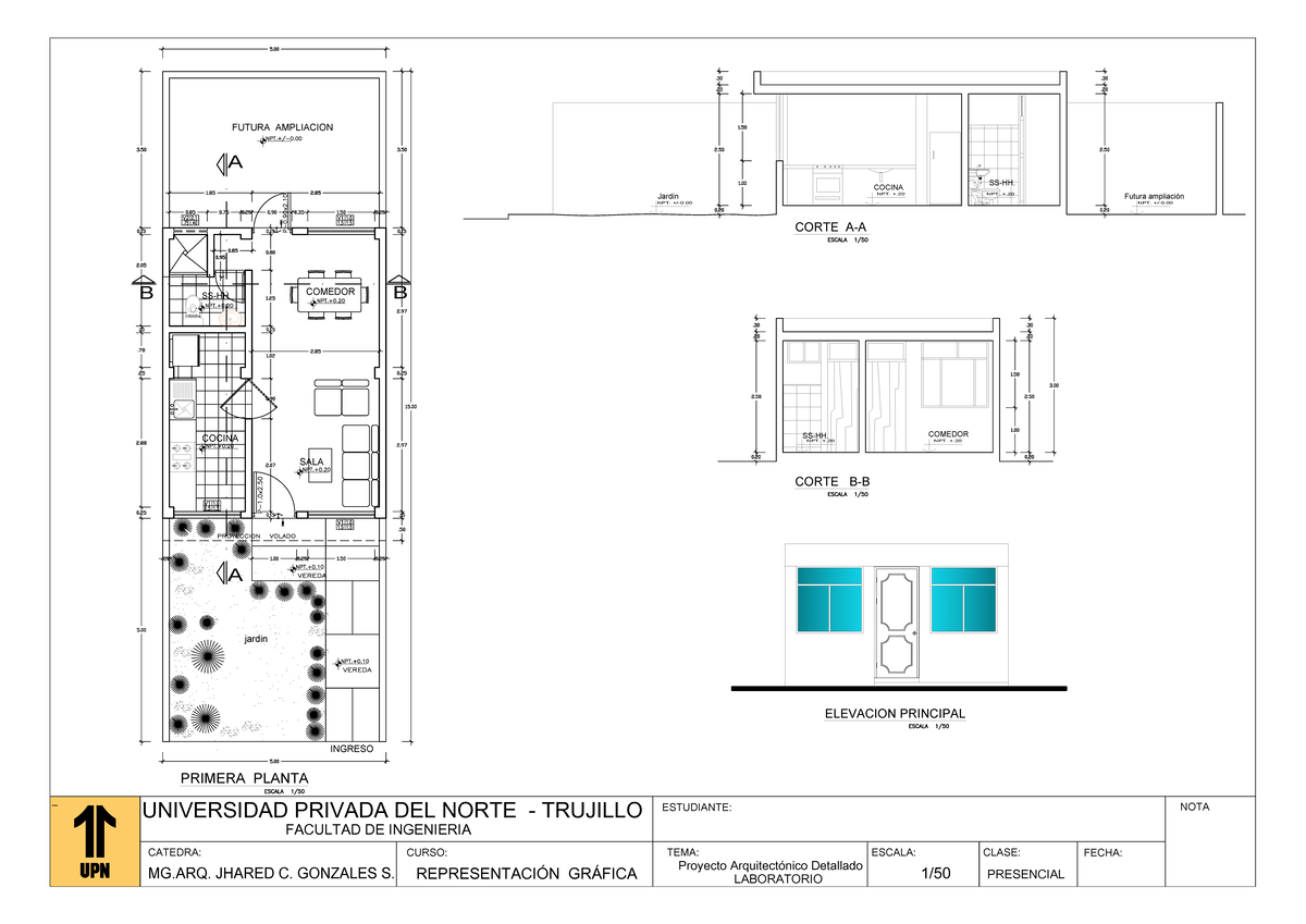 Proyecto Arquitectónico Detallado - CORTE A-A CORTE B-B ELEVACION ...