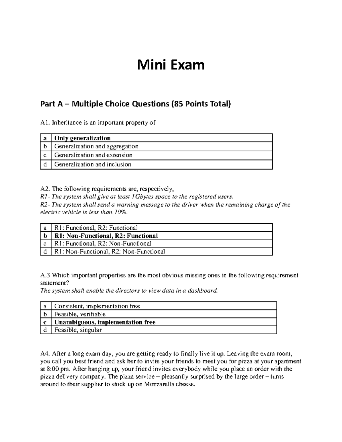 Mini Practice Exam Solutions 2021-2022 - Mini Exam Part A – Multiple ...
