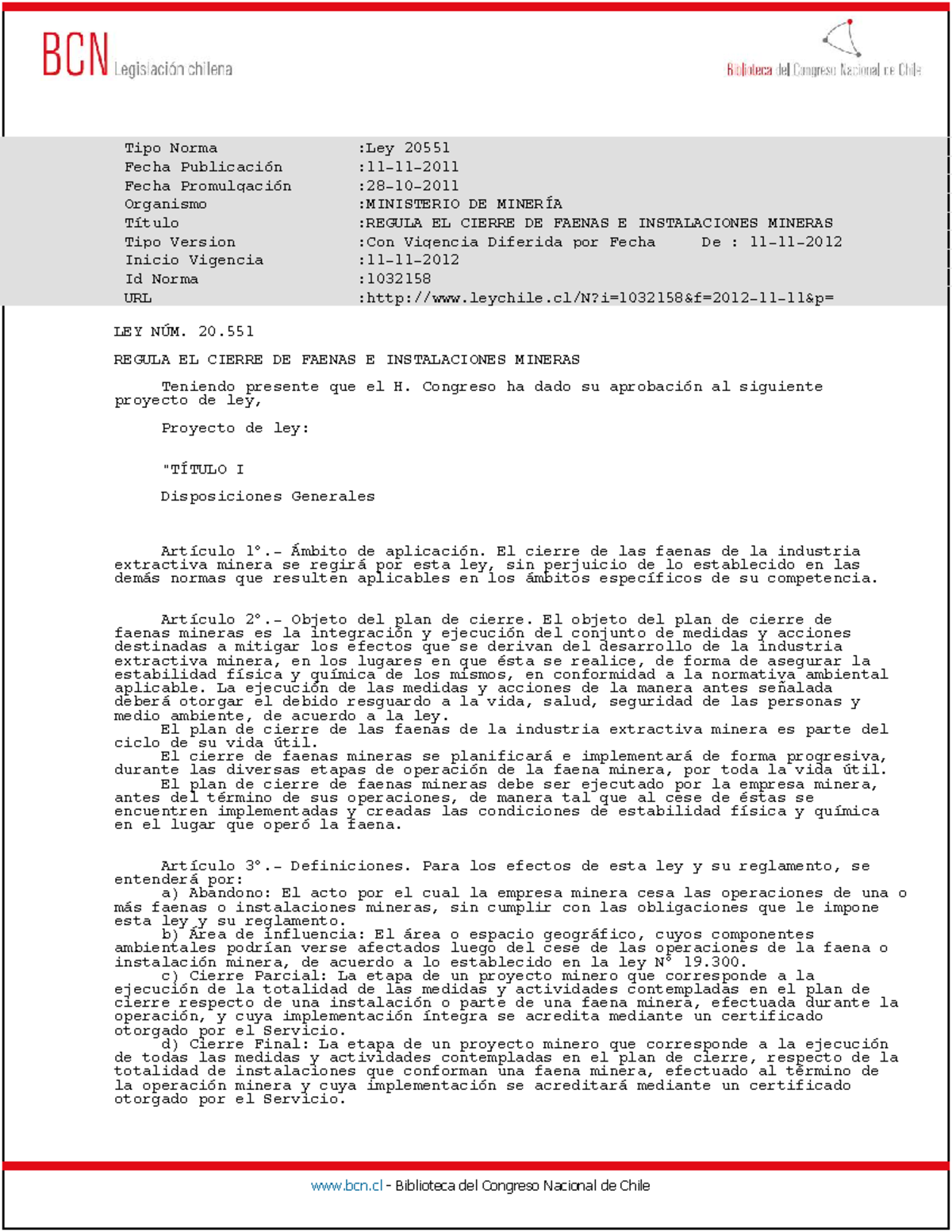 LEY20551 - Legislación chilena - Tipo Norma :Ley 20551 Fecha ...