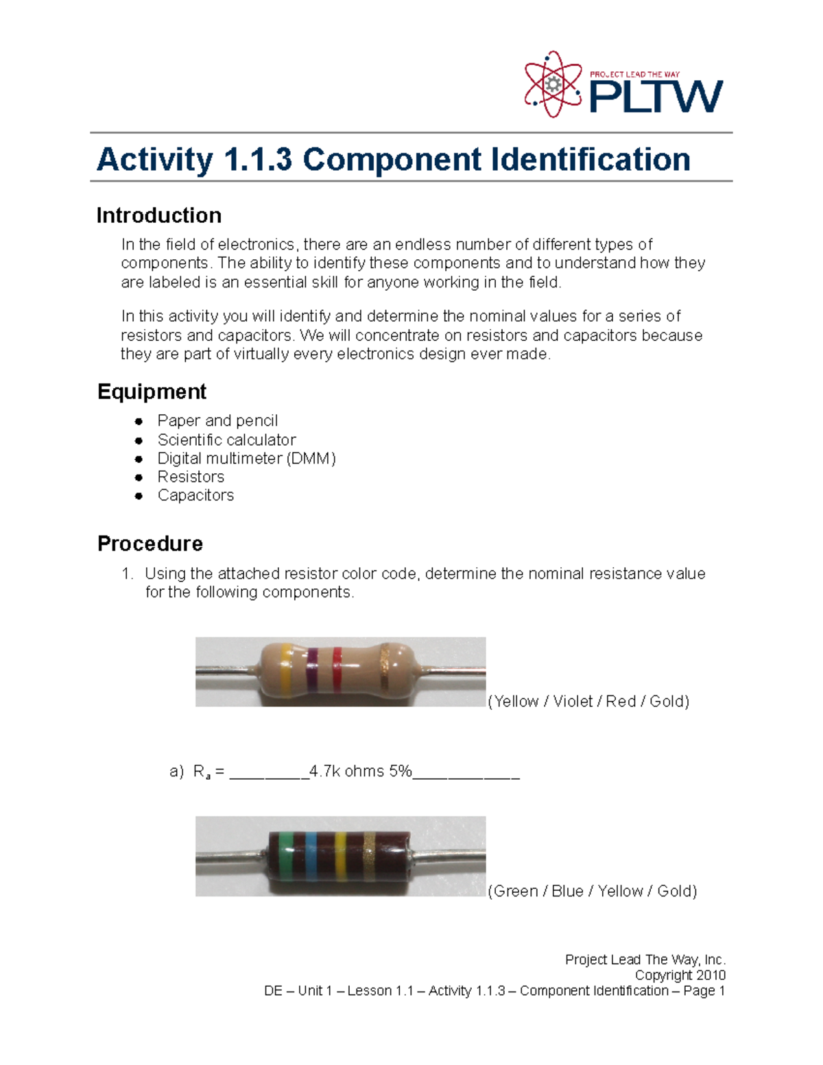 Copy Of A1 1 3component Identification Activity 1 1 Component Identification Introduction In