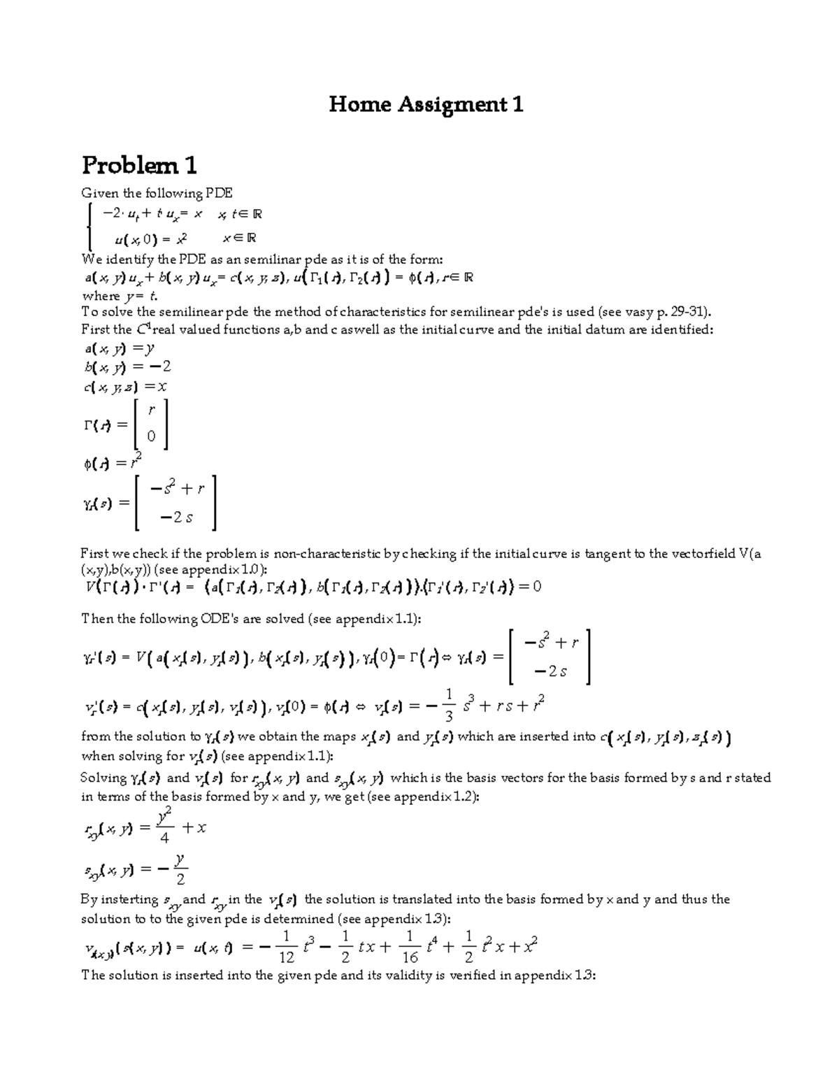 Home assignment 1 - Home Assigment 1 Problem 1 Given the following PDE ...