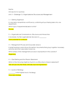 Introduction to business Unit 4 - Challenge 4.1 Financial Resources and Management - 4 ...