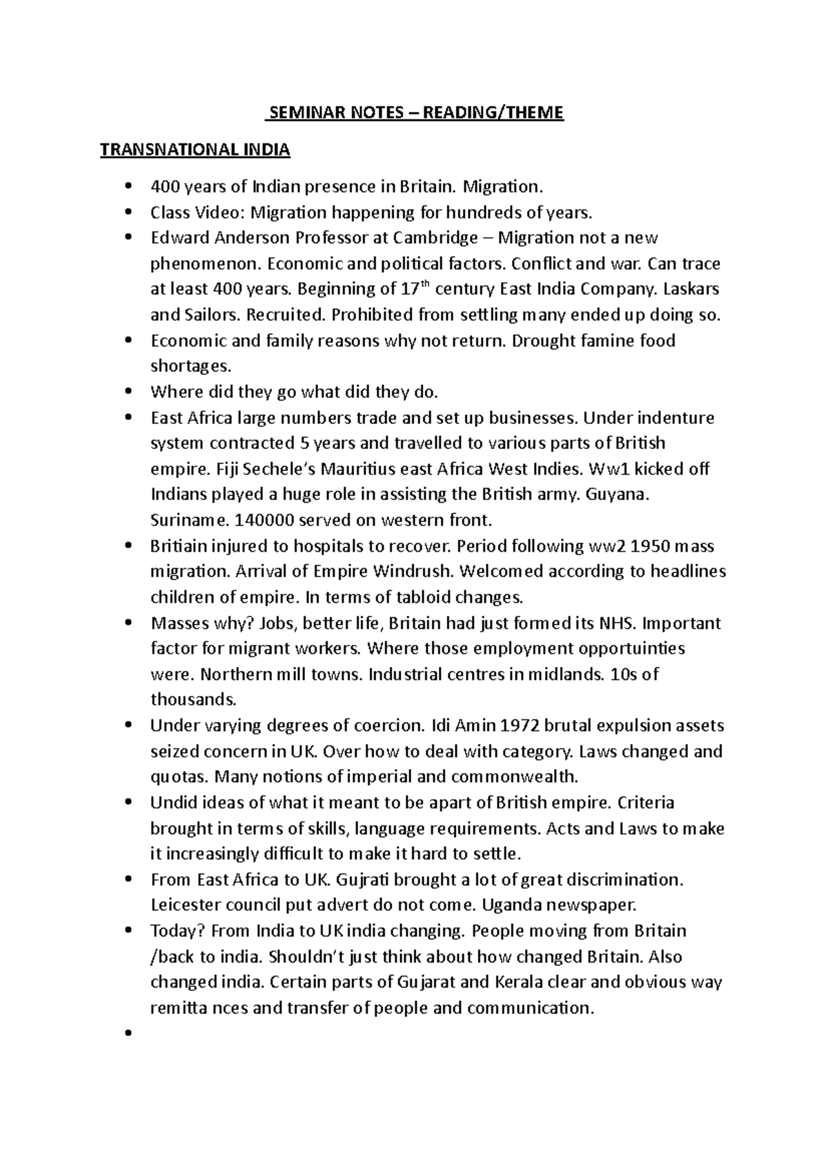 Seminar And Gobbet Notes Diaspora and Migration - SEMINAR NOTES ...