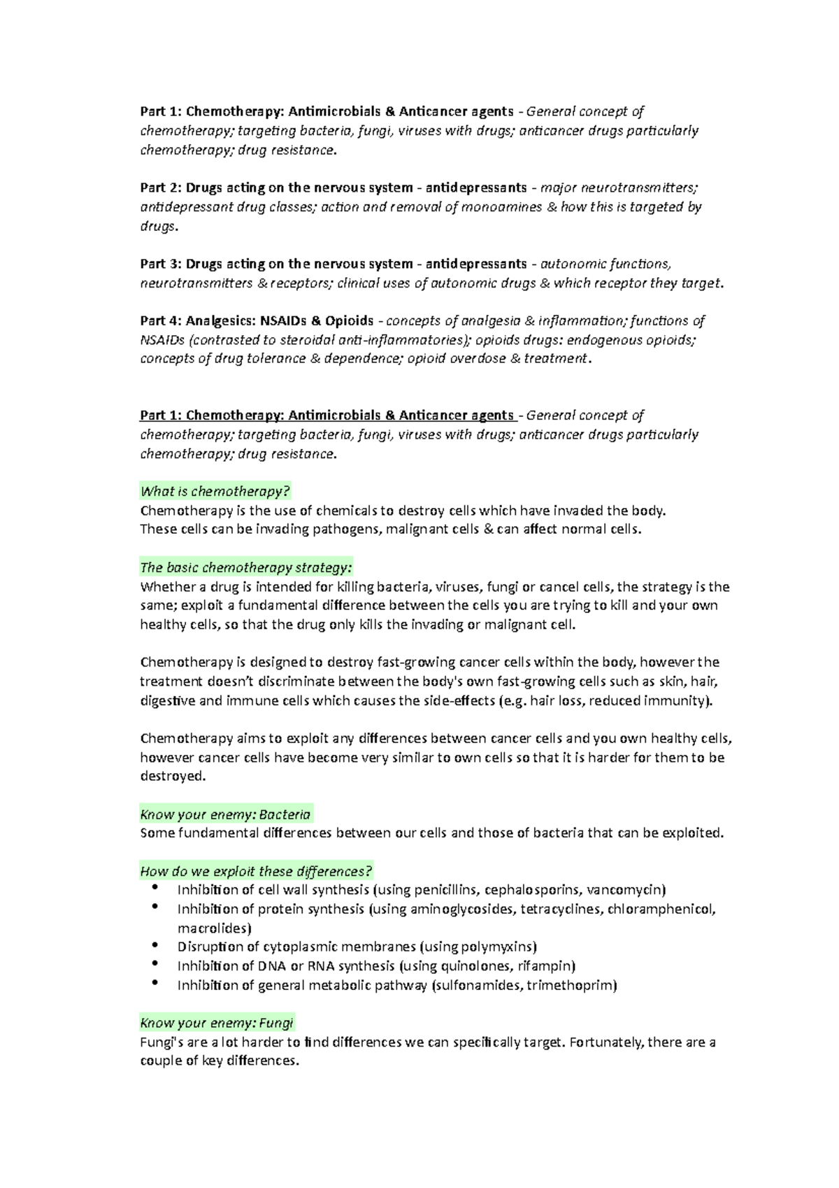Week 5 Pharmacology of some major drug classes - Part 1: Chemotherapy ...