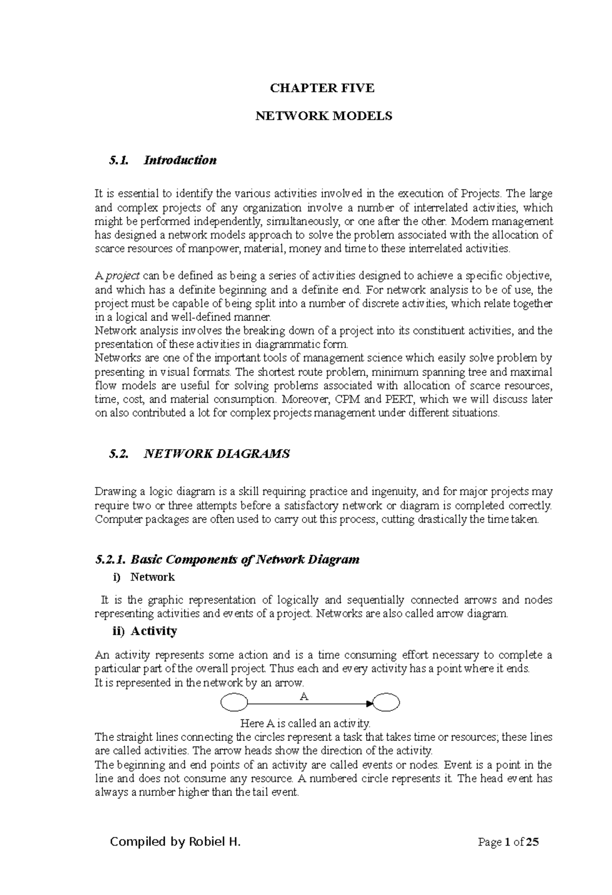 CH-5 - risk - CHAPTER FIVE NETWORK MODELS 5. Introduction It is ...