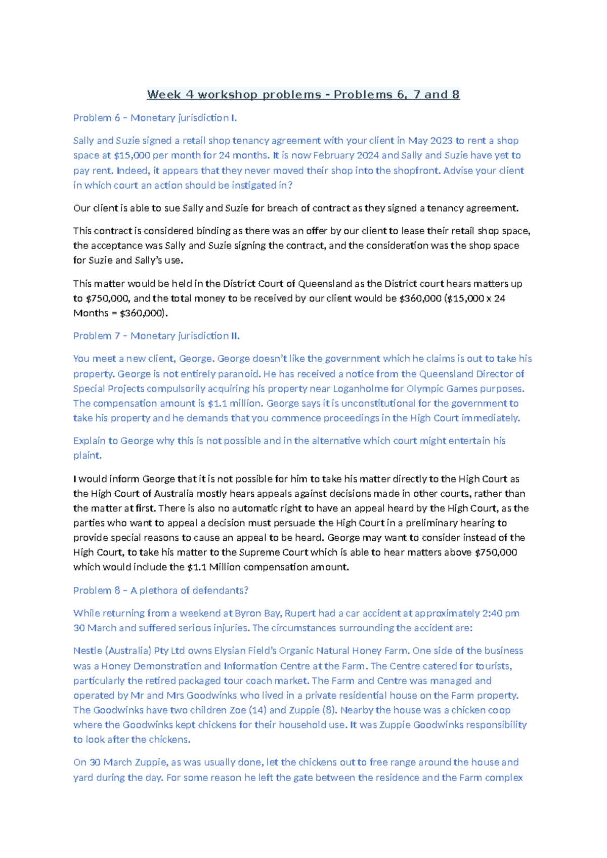 Week 4 workshop problems - Problems 6, 7 and 8 - Week 4 workshop problems - Problems 6, 7 and 8 ...