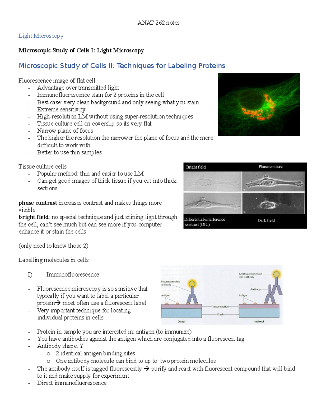 ANAT 262 notes - ANAT 262 notes Light Microscopy Microscopic Study of ...