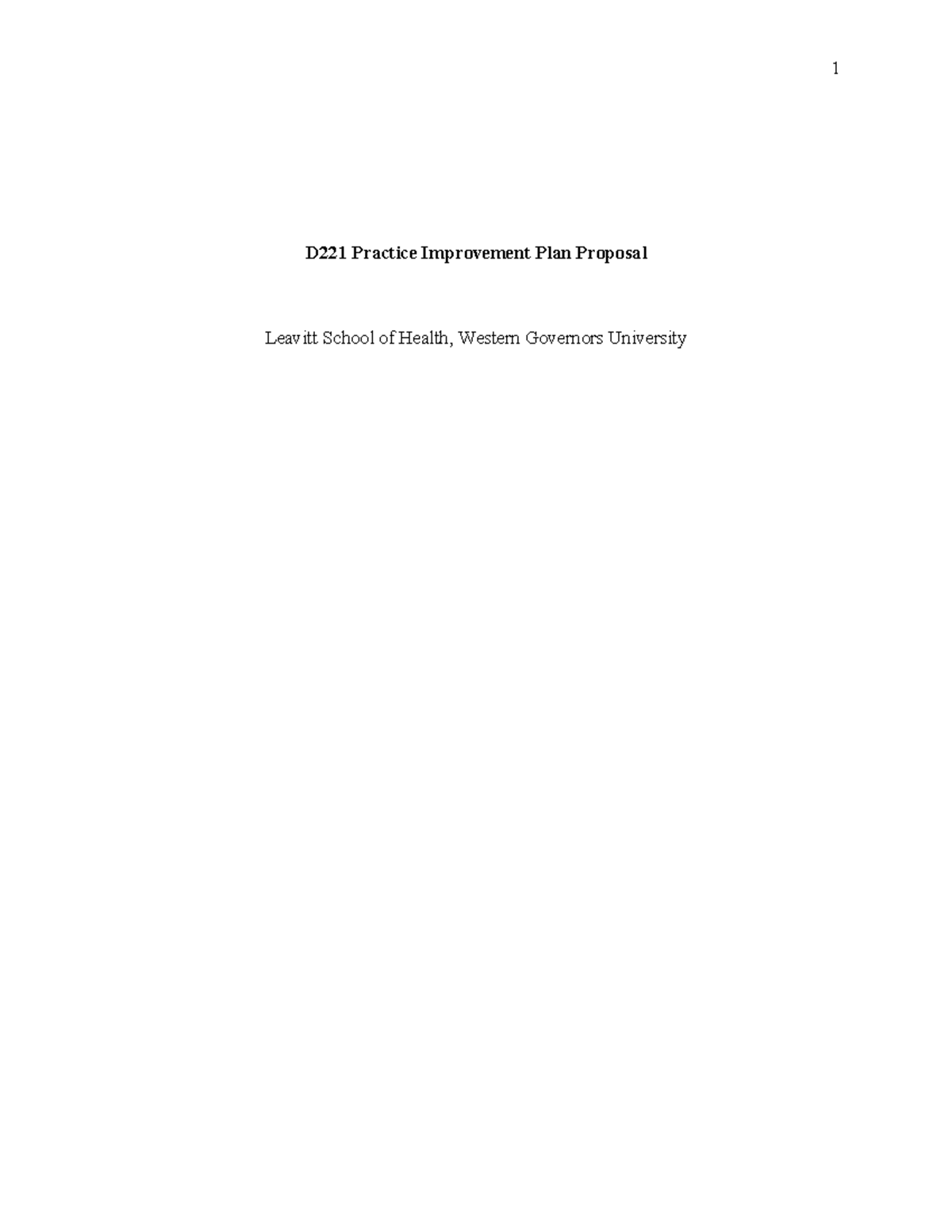 D221 Task - D221 Practice Improvement Plan Proposal - D221 Practice ...
