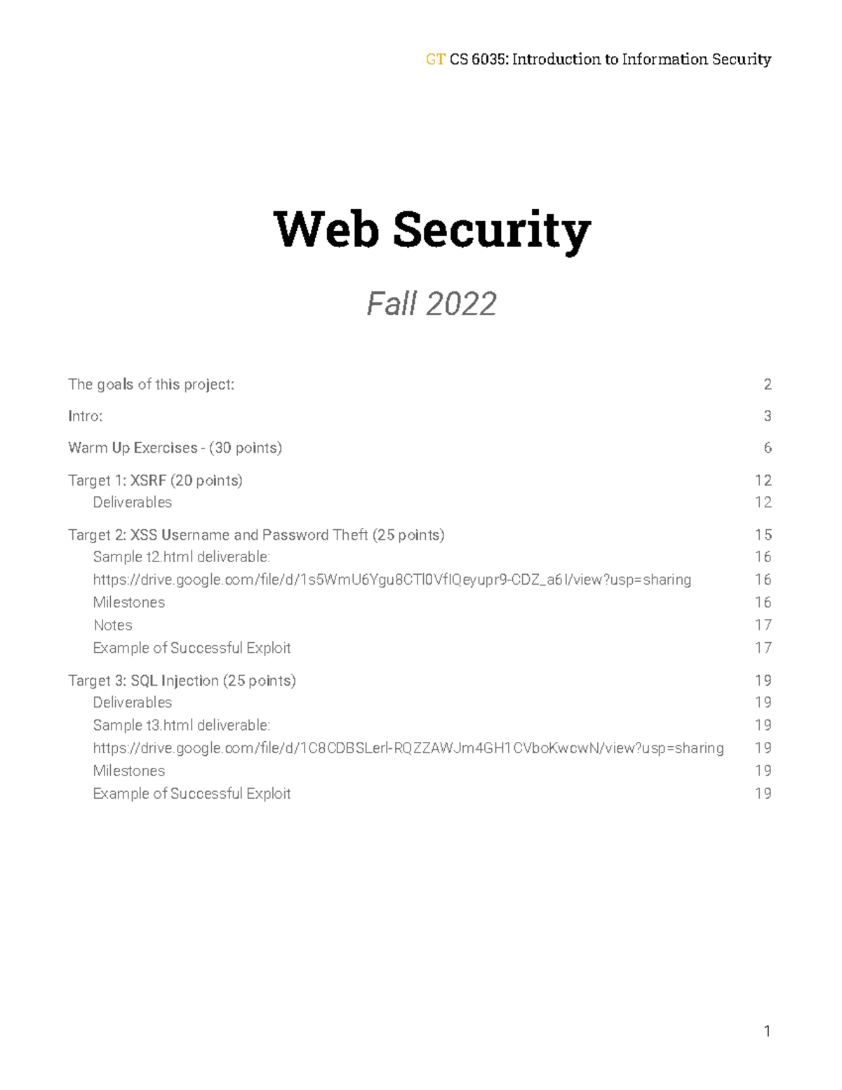 CS6035 Fall 2022 - Web Security Writeup - Web Security - Fall The goals of this project: Intro ...