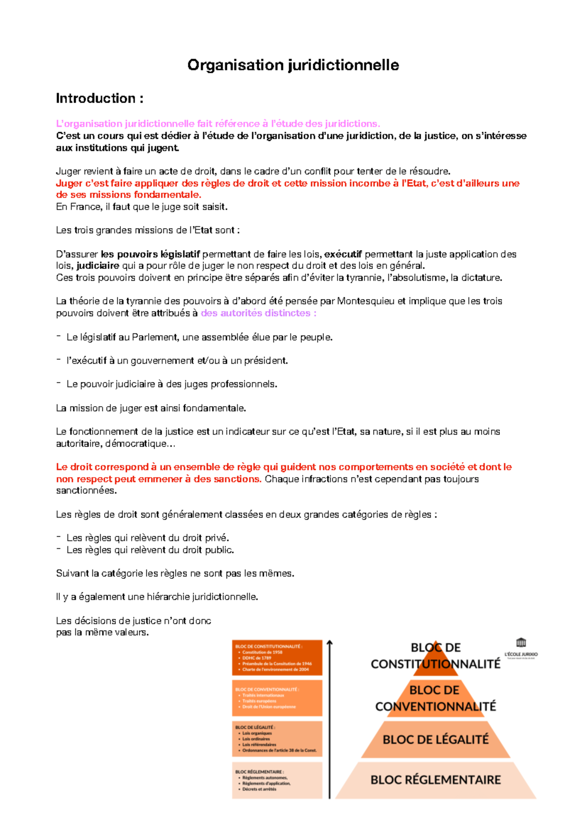 Oragnisation juridictionnelle 1 - Organisation juridictionnelle Introduction : L’organisation ...
