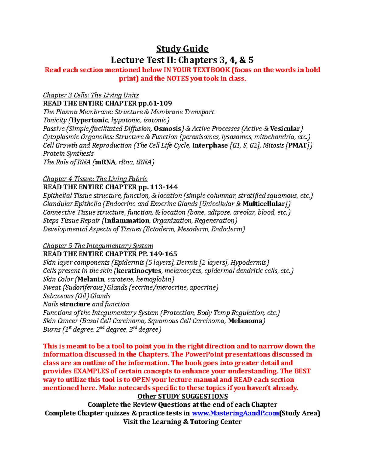 Study Guide Test II - The teacher's name was Dr. Brandi Childress at ...