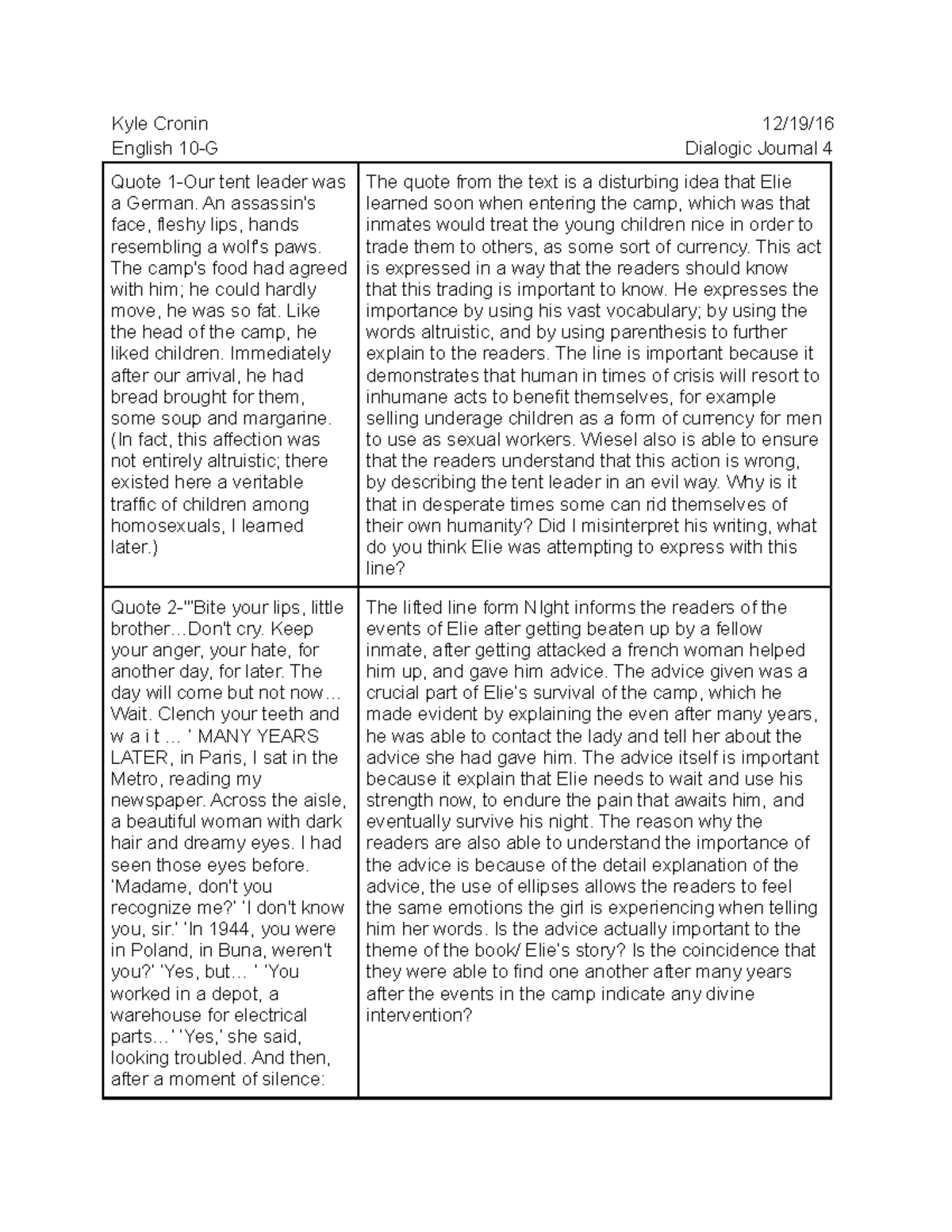 Dialogic Journal 4 - sorry - Kyle Cronin 12/19/ English 10-G Dialogic ...