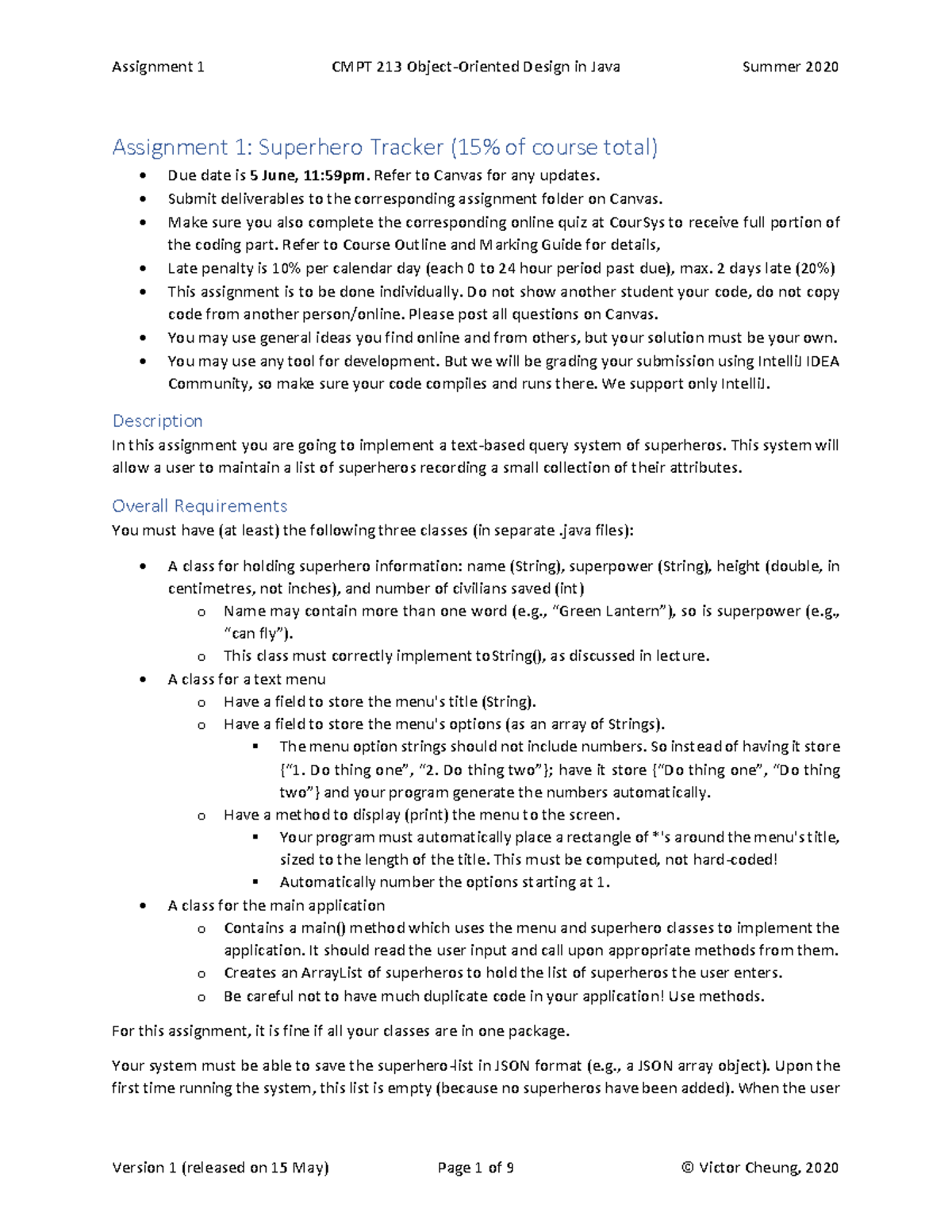 Assignment 1 Description - Assignment 1: Superhero Tracker (15% of ...