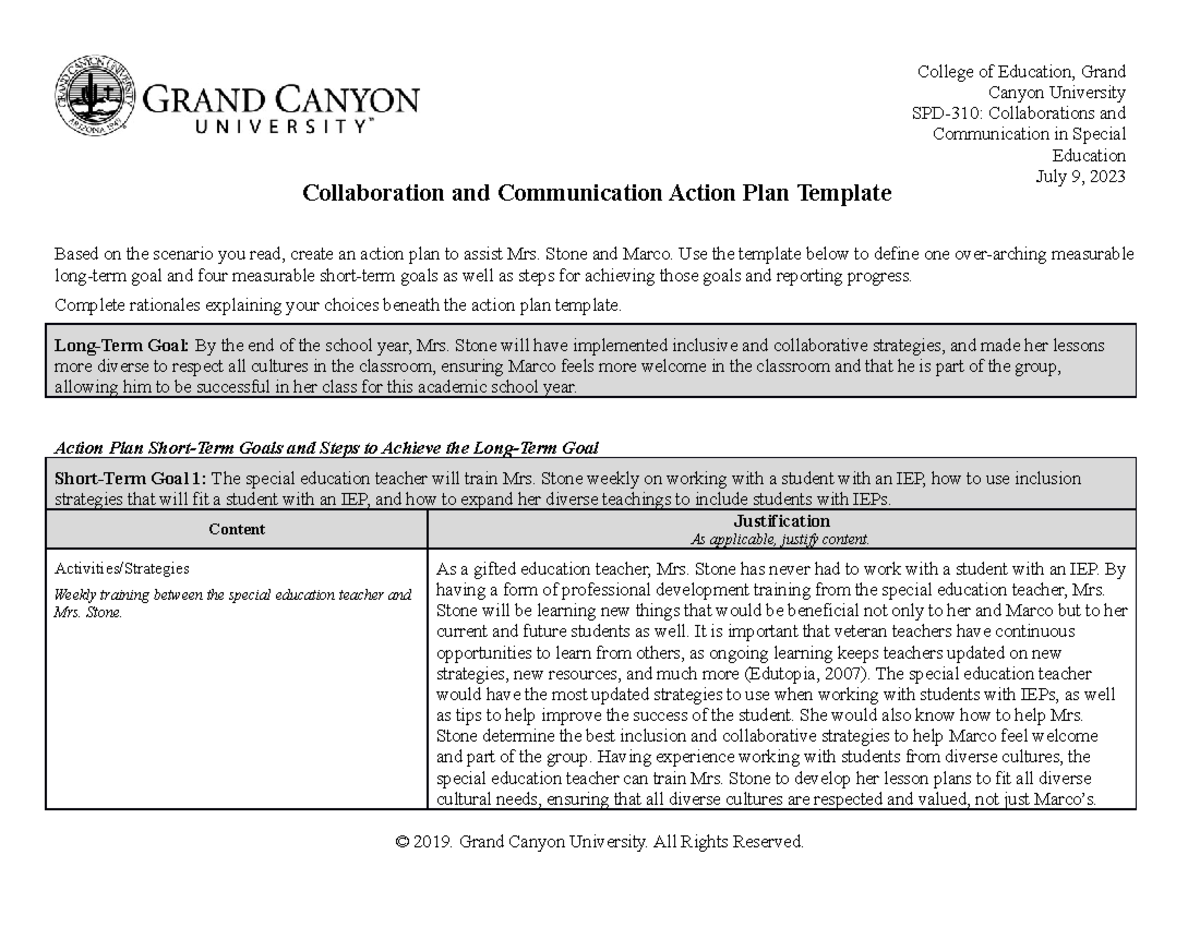 Collaboration and Communication Action Plan - Stone and Marco. Use the ...