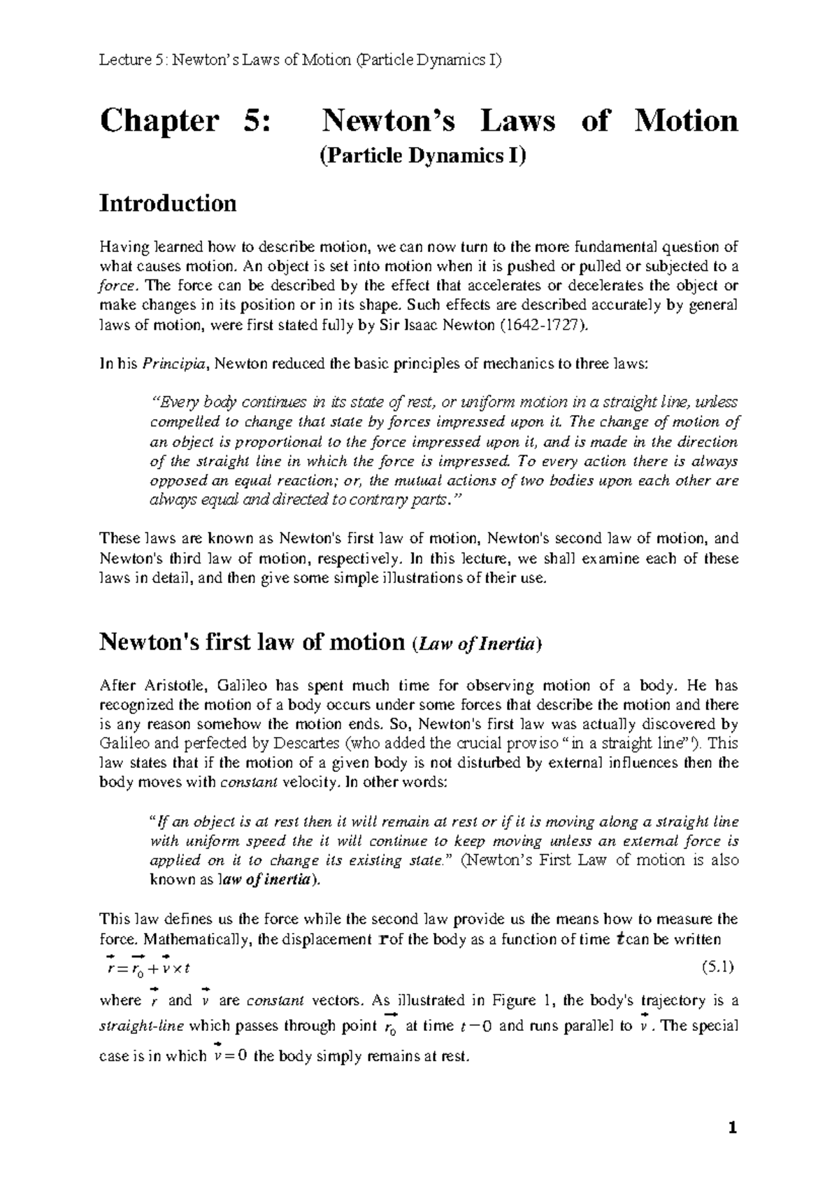 Chapter 5 - Newton’s Laws of Motion - Lecture 5: Laws of Motion ...