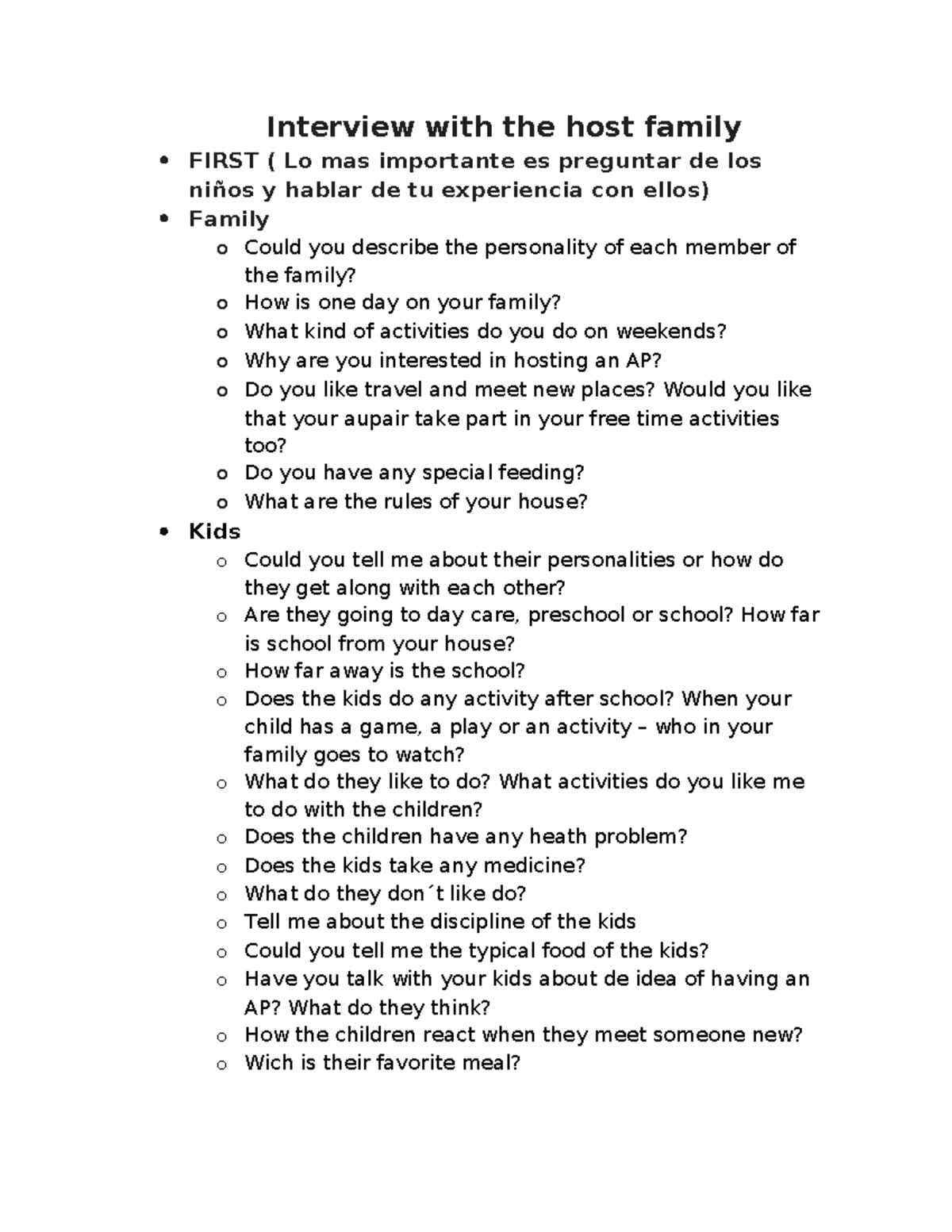 Interview with the host family - Studocu