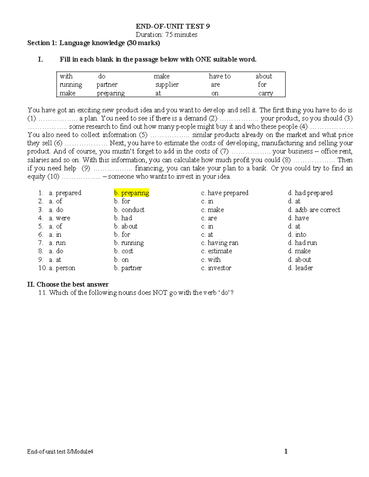 end-of-unit-test-9 - END-OF-UNIT TEST 9 Duration: 75 minutes Section 1 ...