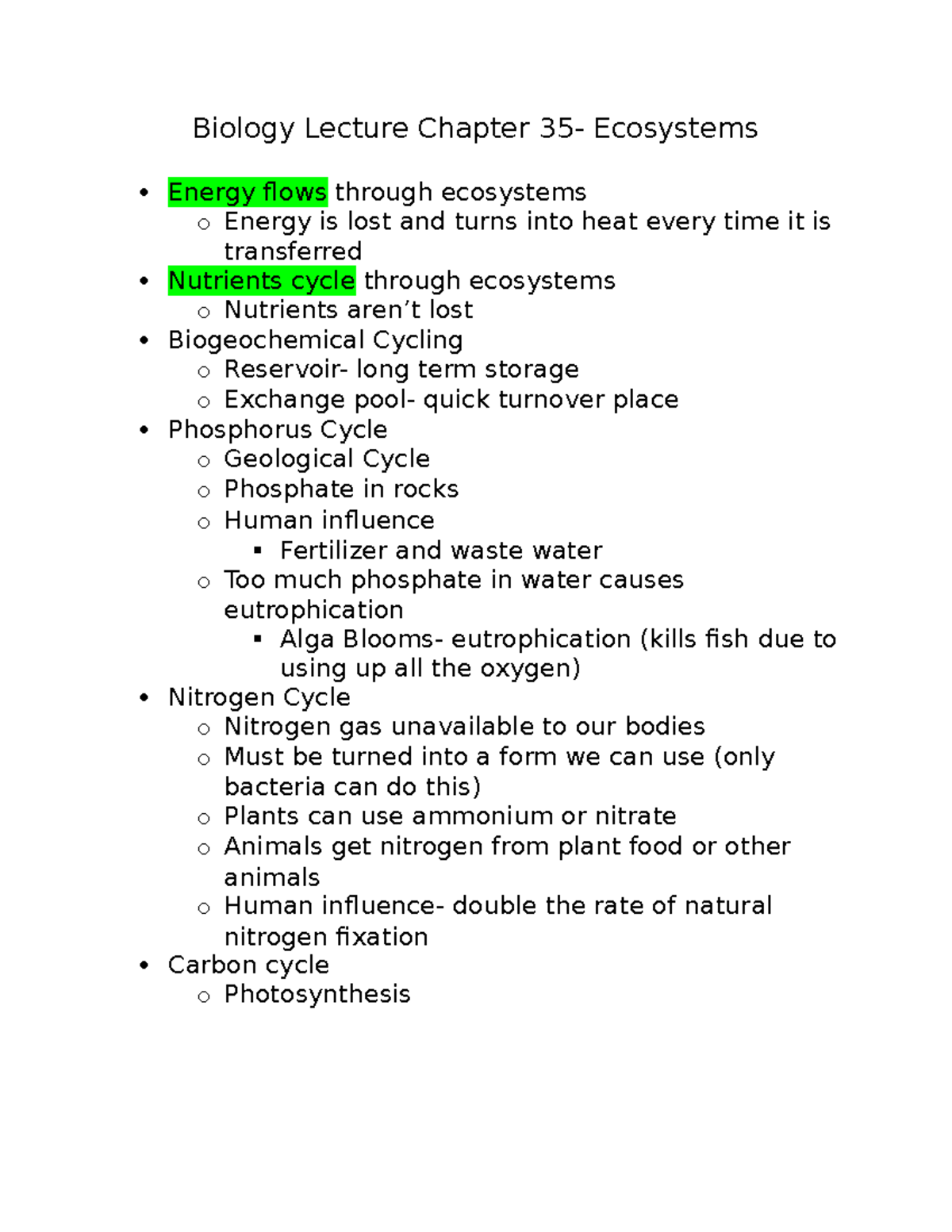 Biology Lecture Chapter 35- Ecosystems - Studocu