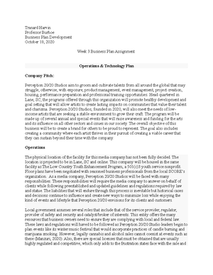 Business Plan Written Assignment Week 1 - Tranard J. Harvin Professor ...