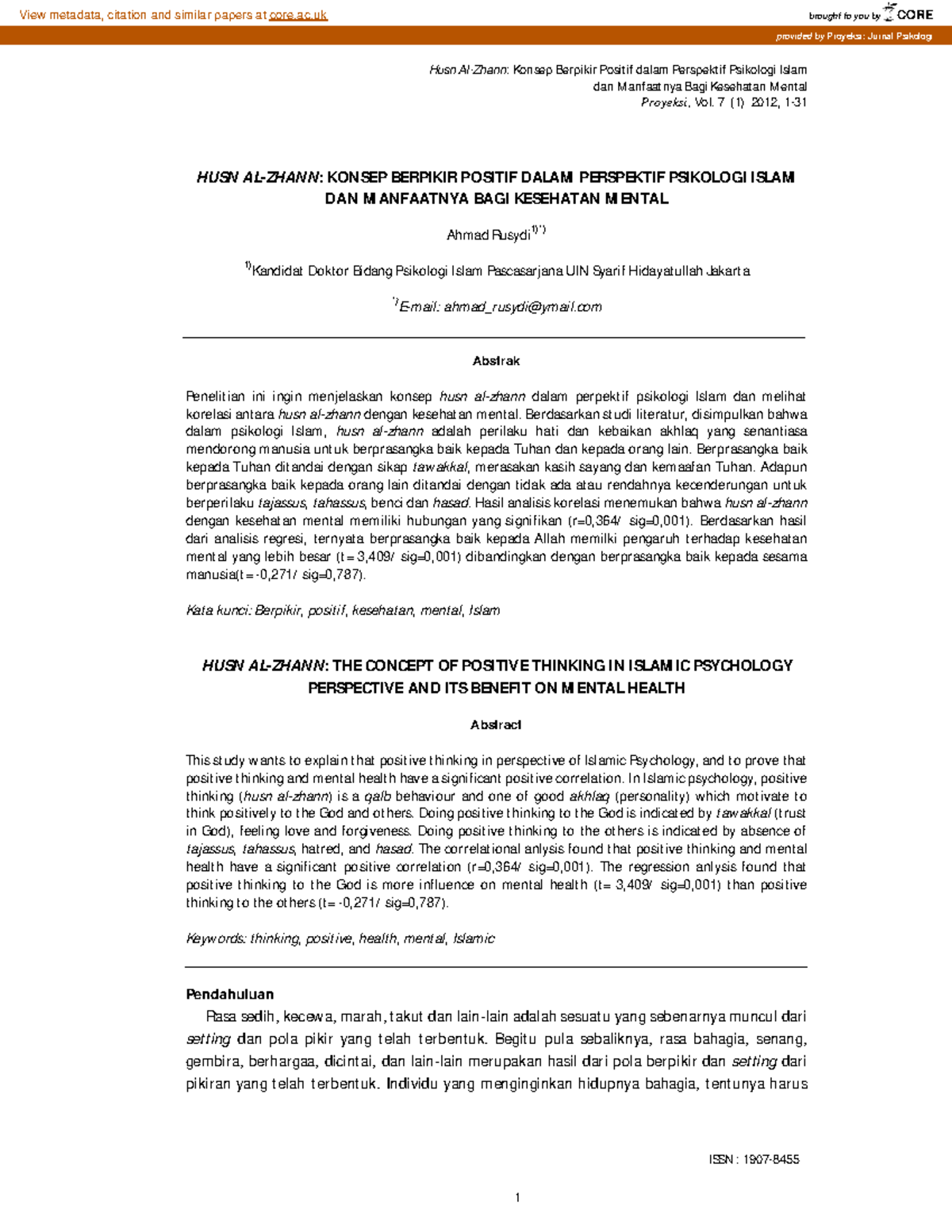 Konsep berpikir positif dalam perspektif psikologi islam dan manfaatnya bagi kesehatan mental ...
