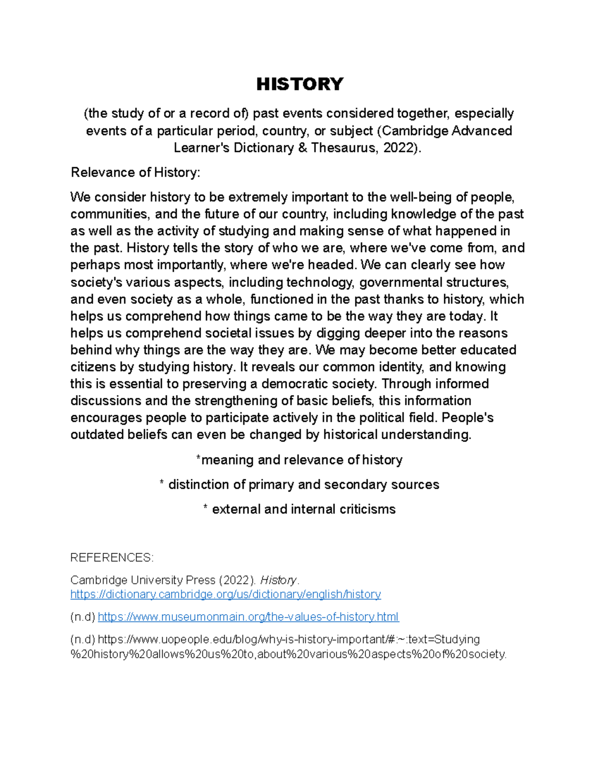 History HISTORY the Study Of Or A Record Of Past Events Considered history-history-the-study-of-or-a-record-of-past-events-considered