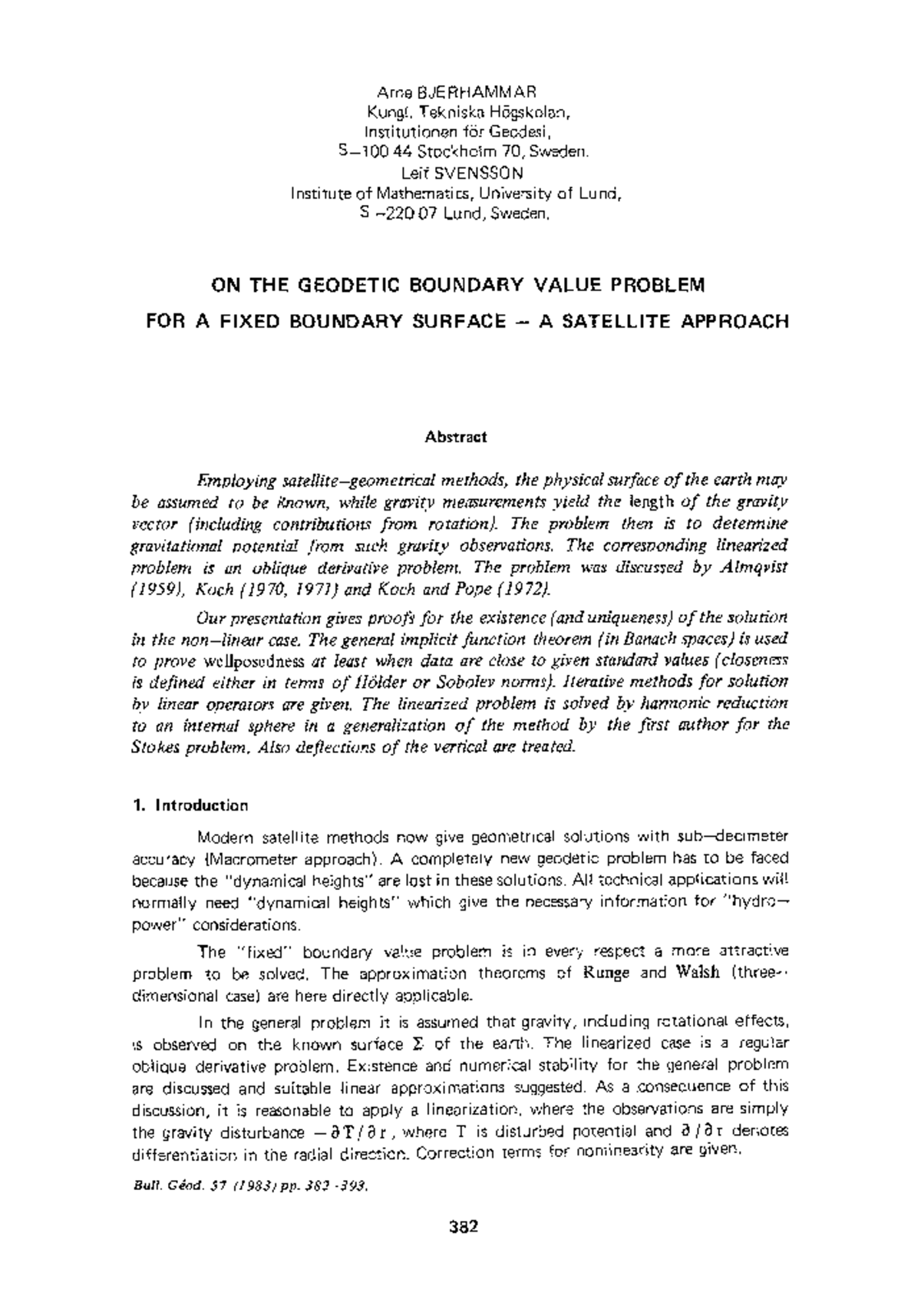 FOR A Fixed Boundary Surface - A Satellite Approach - Arne BJERHAMMAR ...