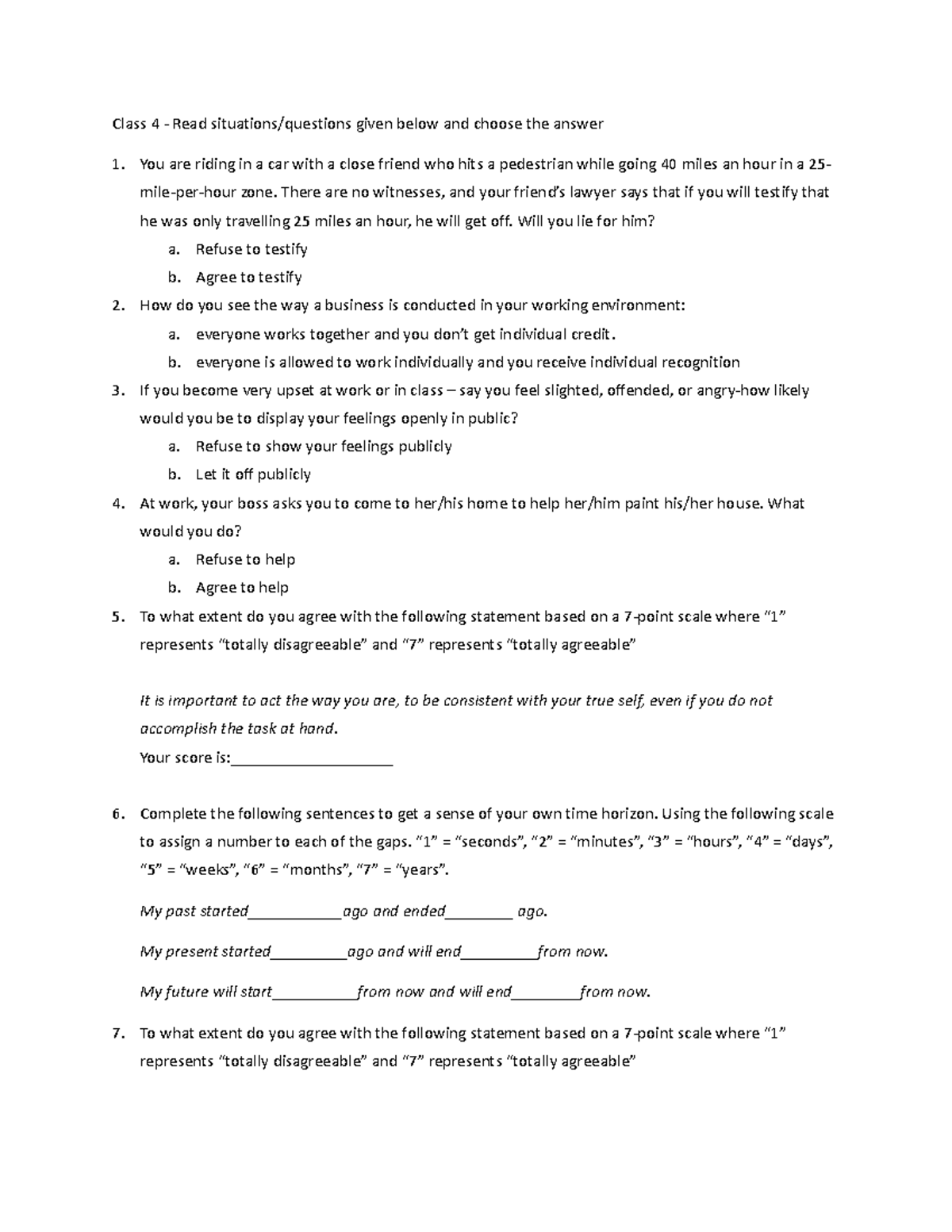 Class 4 - Questions - question - Class 4 - Read situations/questions ...