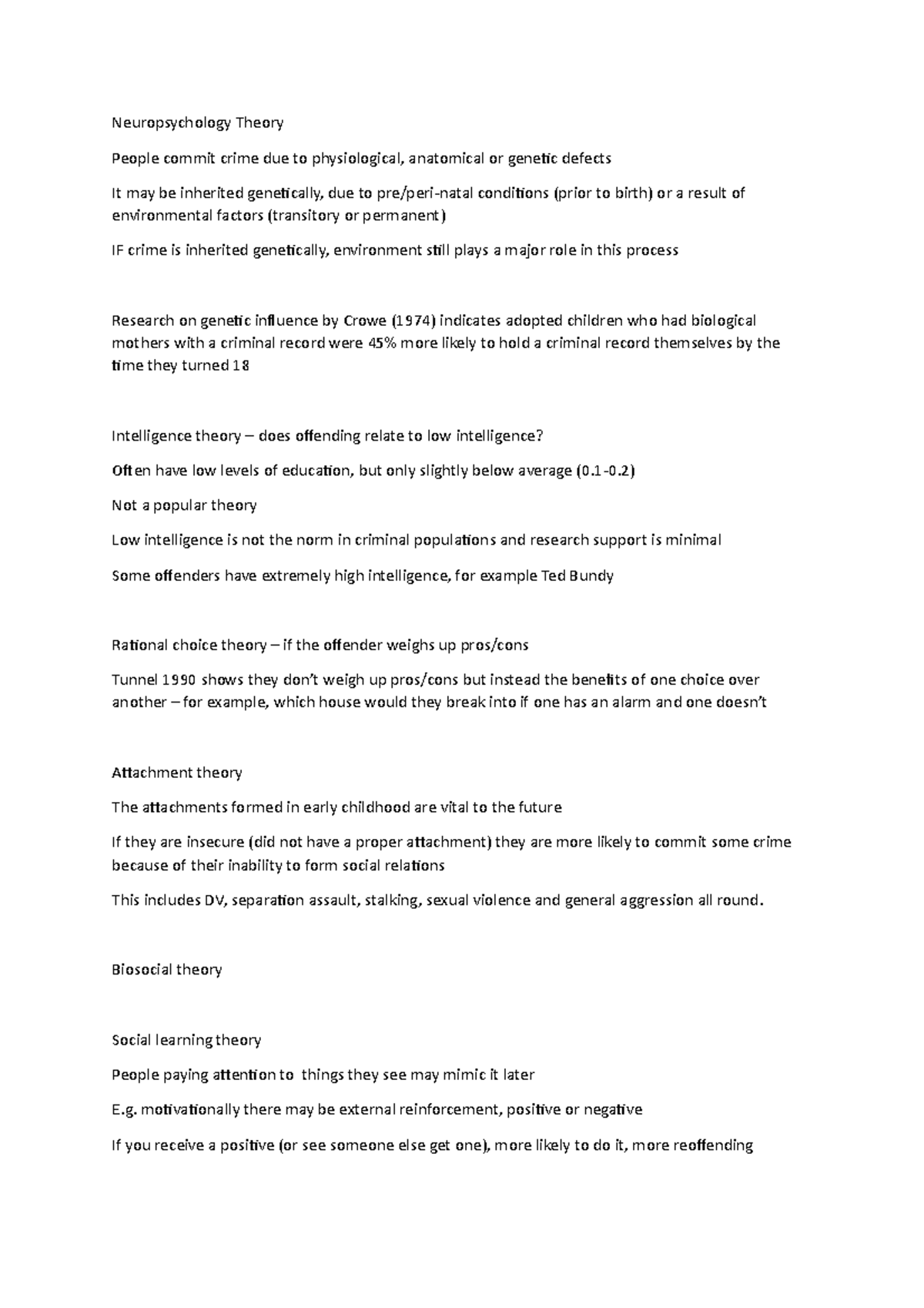 All Theories - Neuropsychology Theory People commit crime due to ...