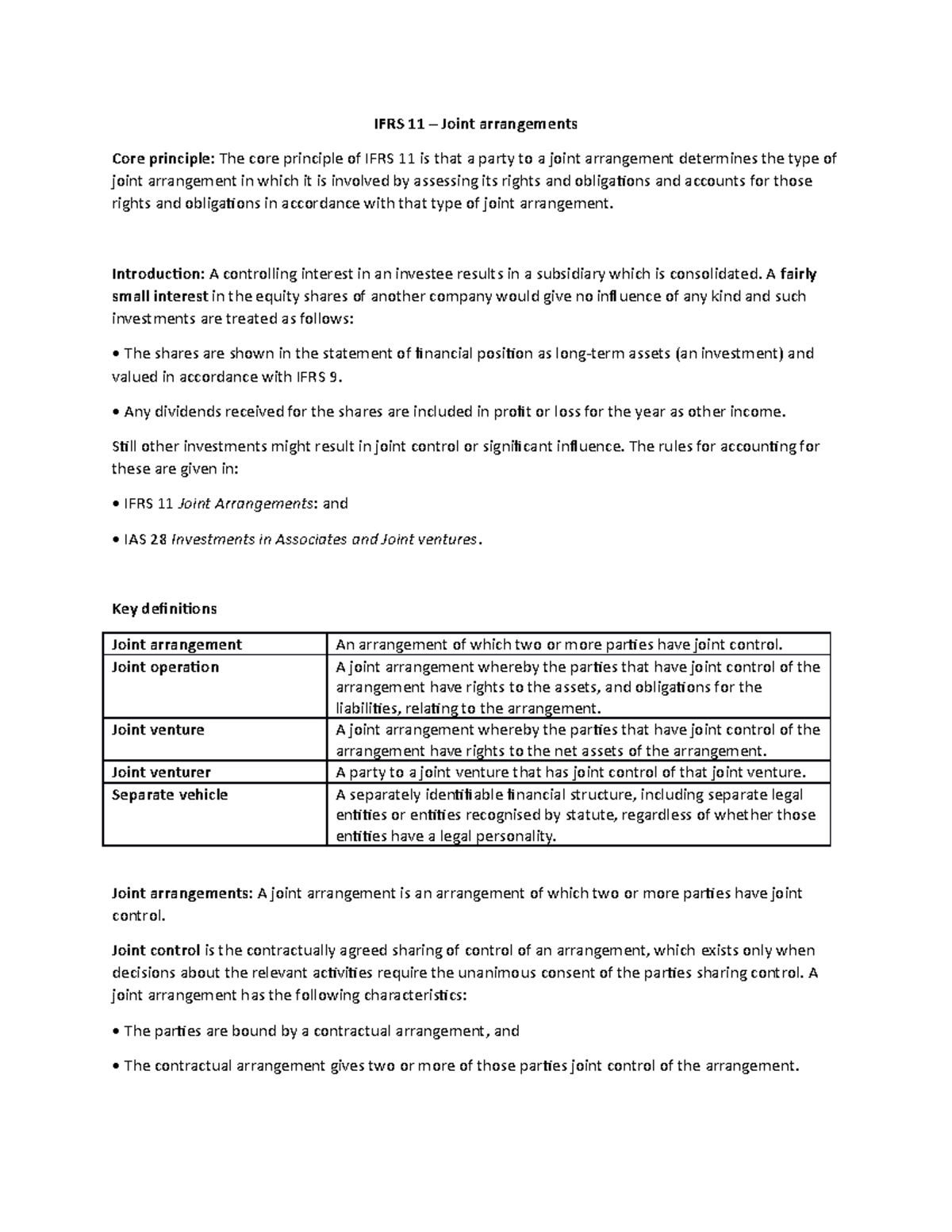 IFRS 11 - IFRS 11 – Joint arrangements Core principle: The core ...