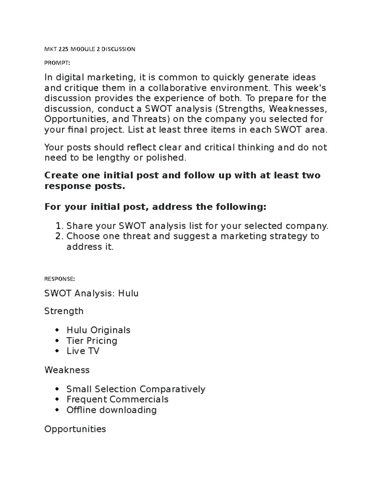 MKT 225 Module 2 Discussion - MKT 225 MODULE 2 DISCUSSION PROMPT: In ...