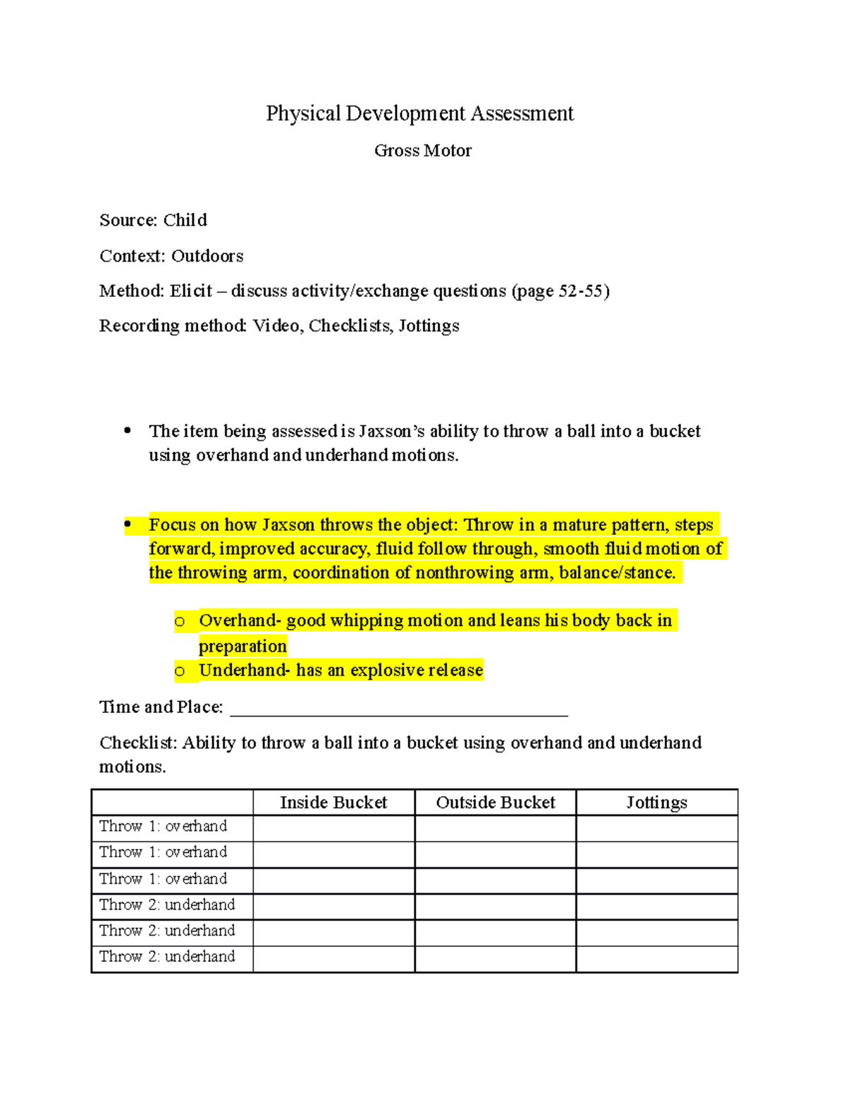 Physical Cognitive Assessment - Physical Development Assessment Gross ...