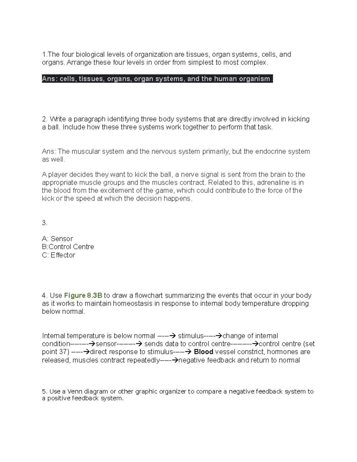Homeostasis - 1 four biological levels of organization are tissues ...