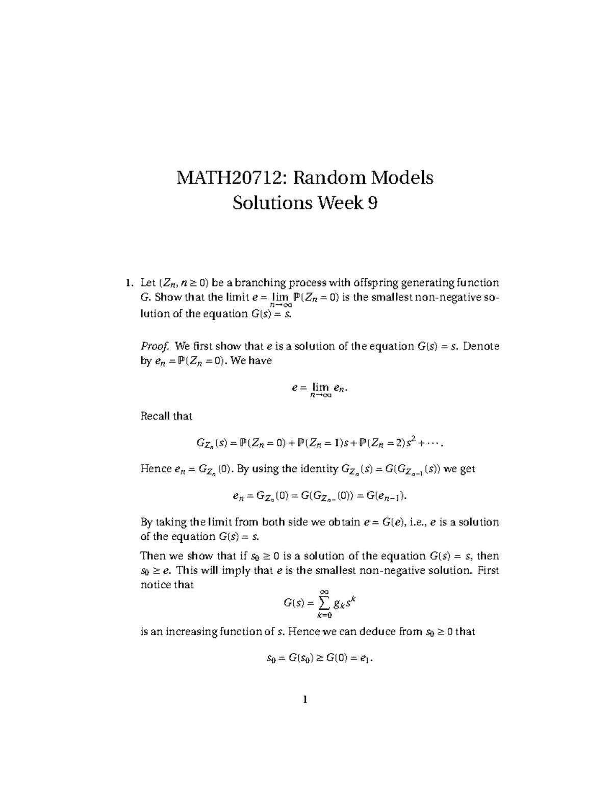 Solutions week 9 - nmjhvjgigvj - MATH20712: Random Models Solutions ...