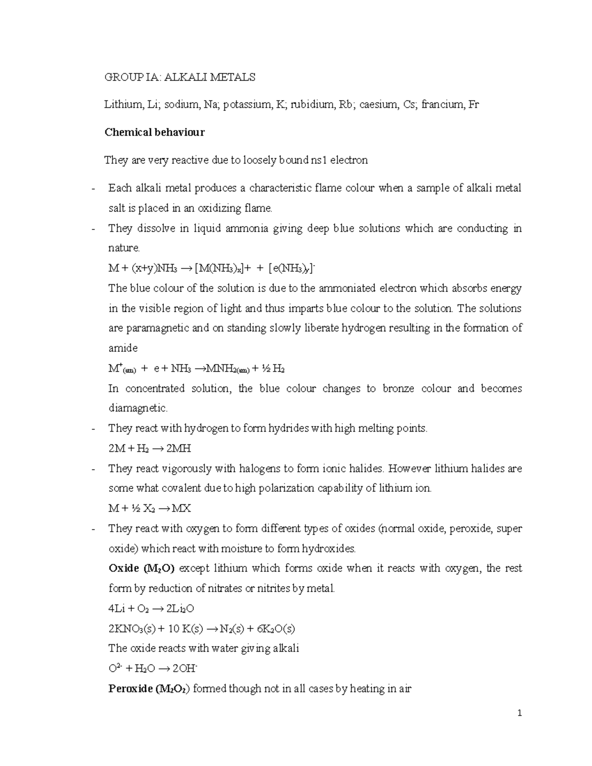 Lecture 4 - GROUP IA: ALKALI METALS Lithium, Li; sodium, Na; potassium ...