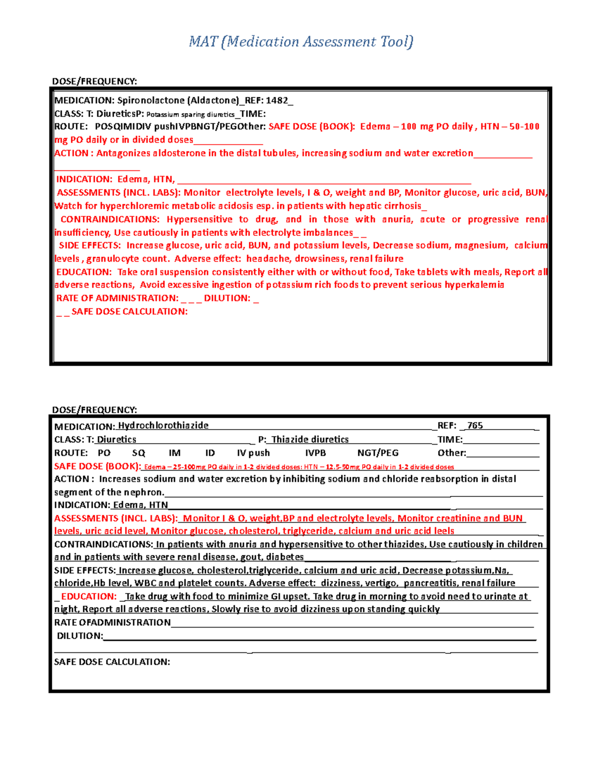 MAT 2019 (3) Lasix Aldactone - MAT (Medication Assessment Tool) DOSE ...