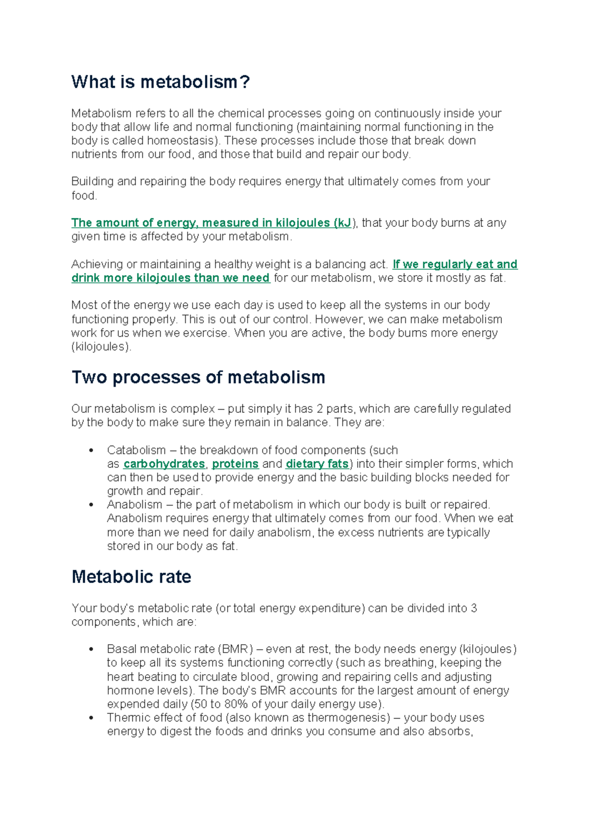 Metabolism - What is metabolism? Metabolism refers to all the chemical ...