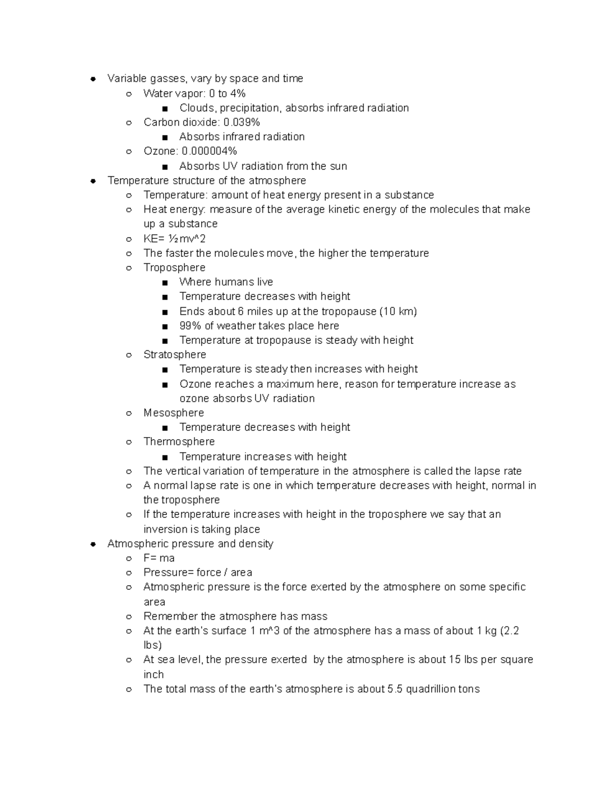 Meteorology study notes (70) - Variable gasses, vary by space and time ...
