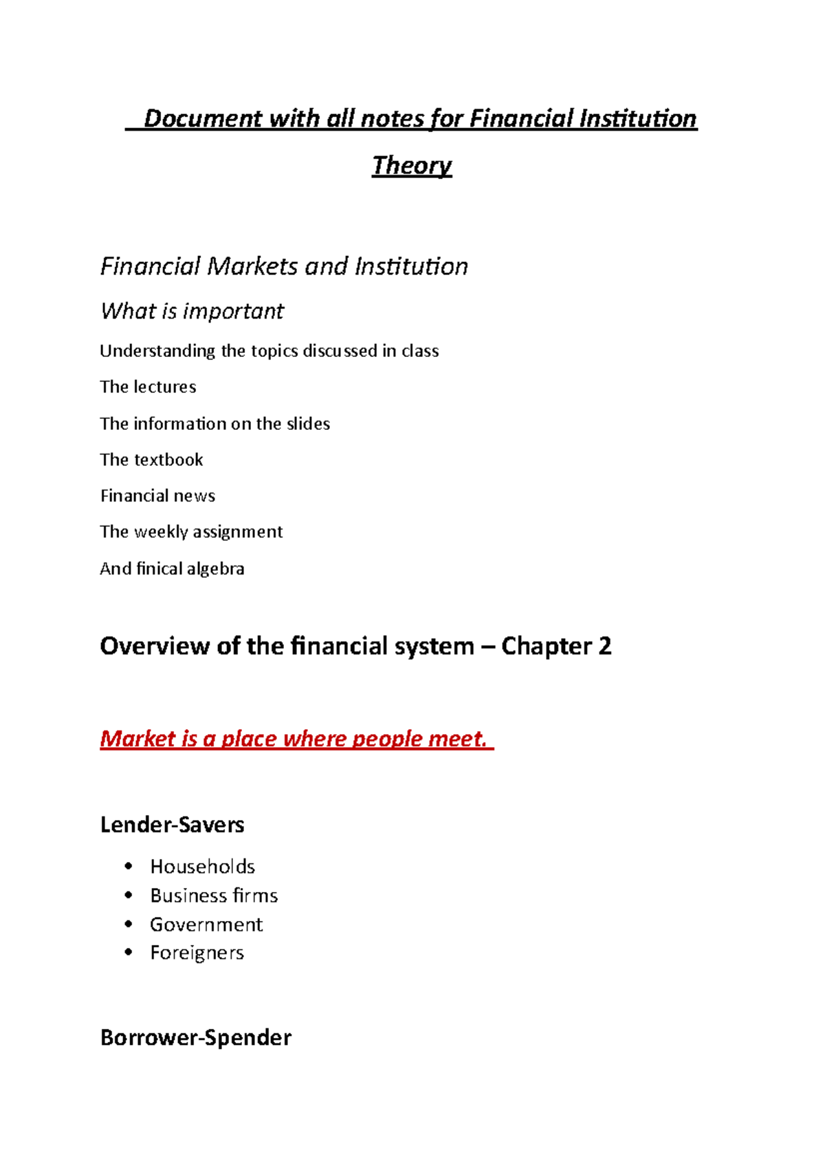 Notes of every chapter FIM - Document with all notes for Financial ...