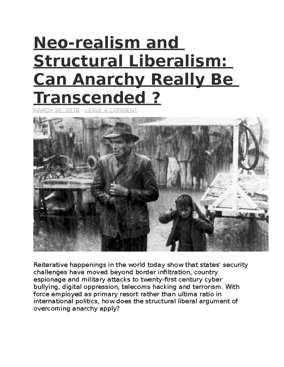 Neo-realism and Structural Liberalism: Can Anarchy Really Be ...